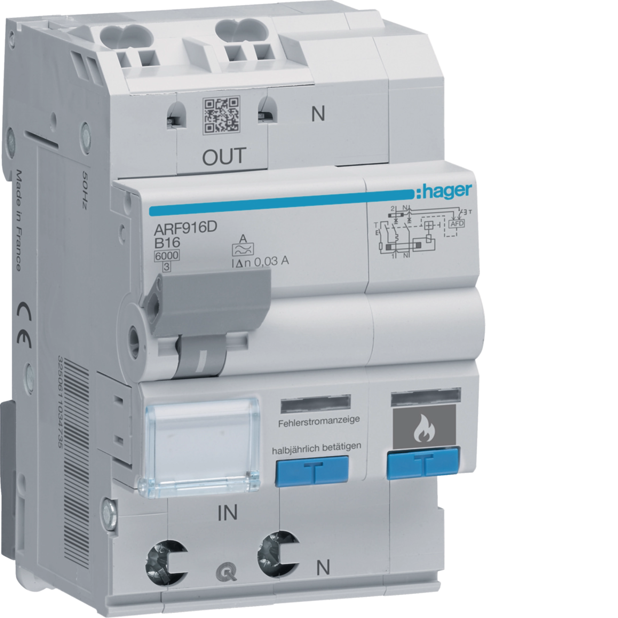 AFDD mit FI-LS 1P+N 6kA B-16A 30mA A 3M • ARF916D | Hager