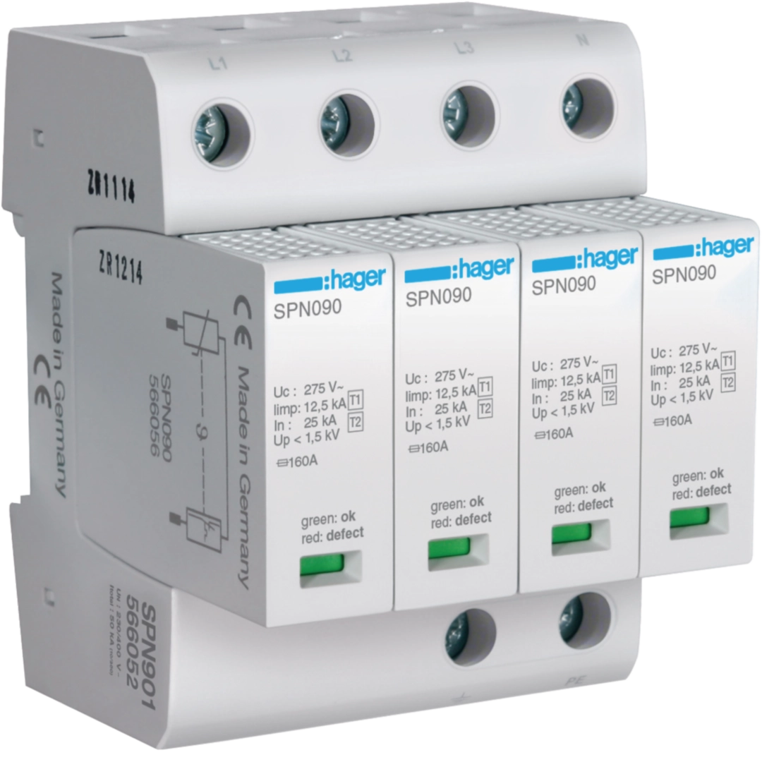 SPD T1+T2 4P TN-S 50kA Up 1,5kV • SPN901 | Hager