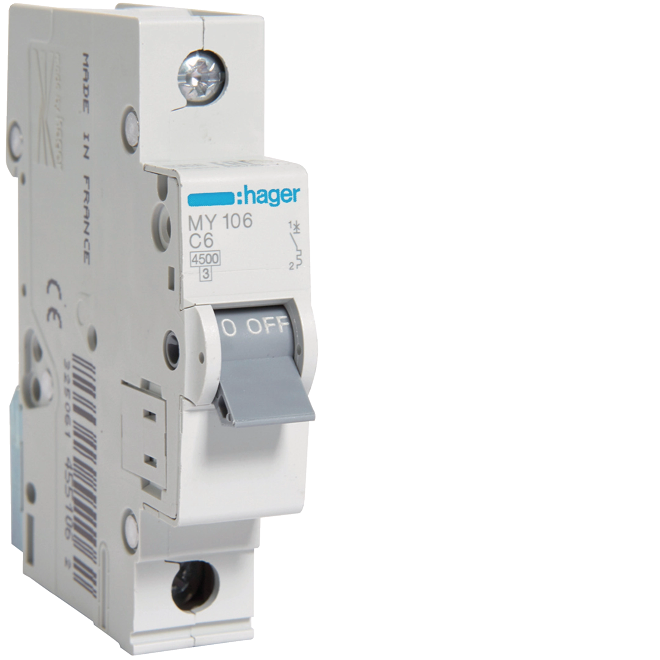 MCB 1P 4.5kA C-6A 1M • MY106 | Hager