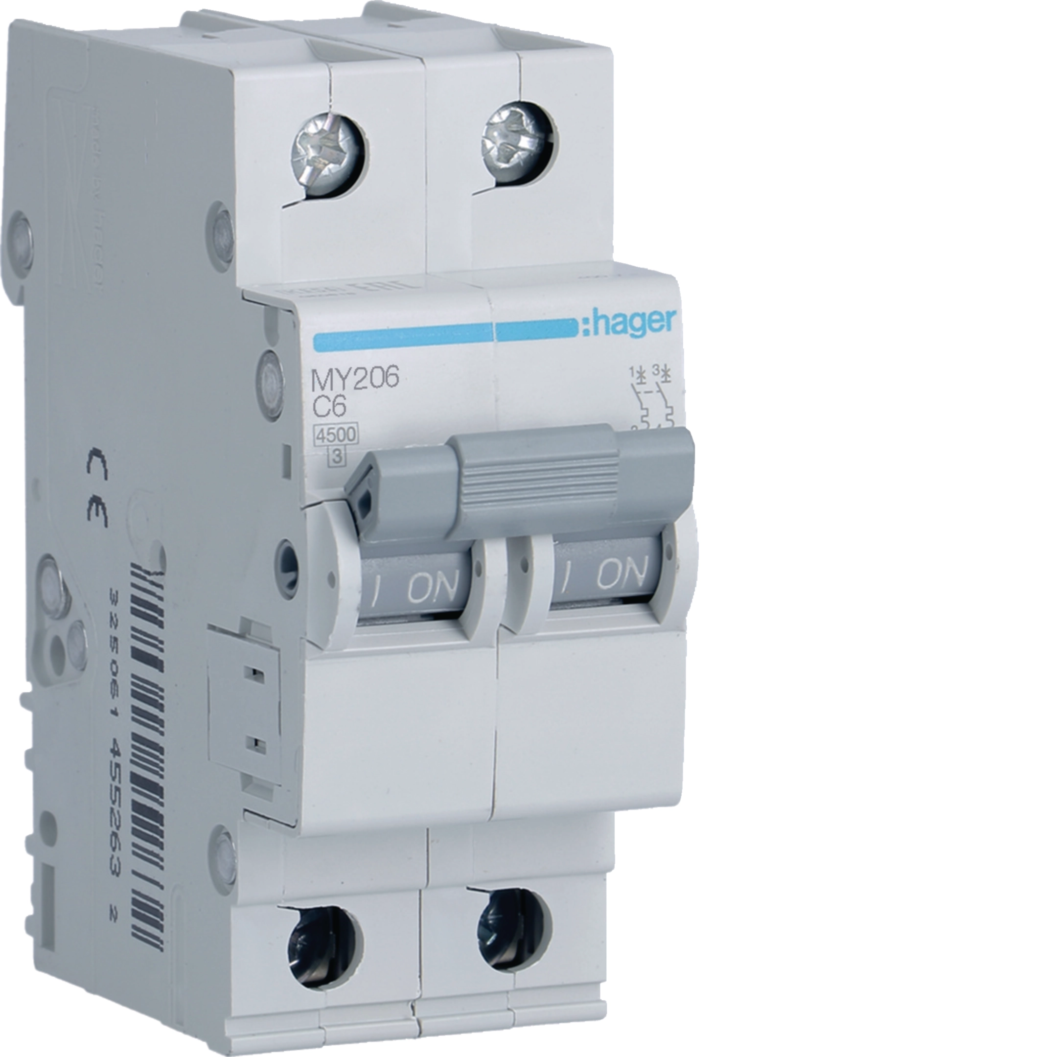 MCB 2P 4.5kA C-6A 2M • MY206 | Hager