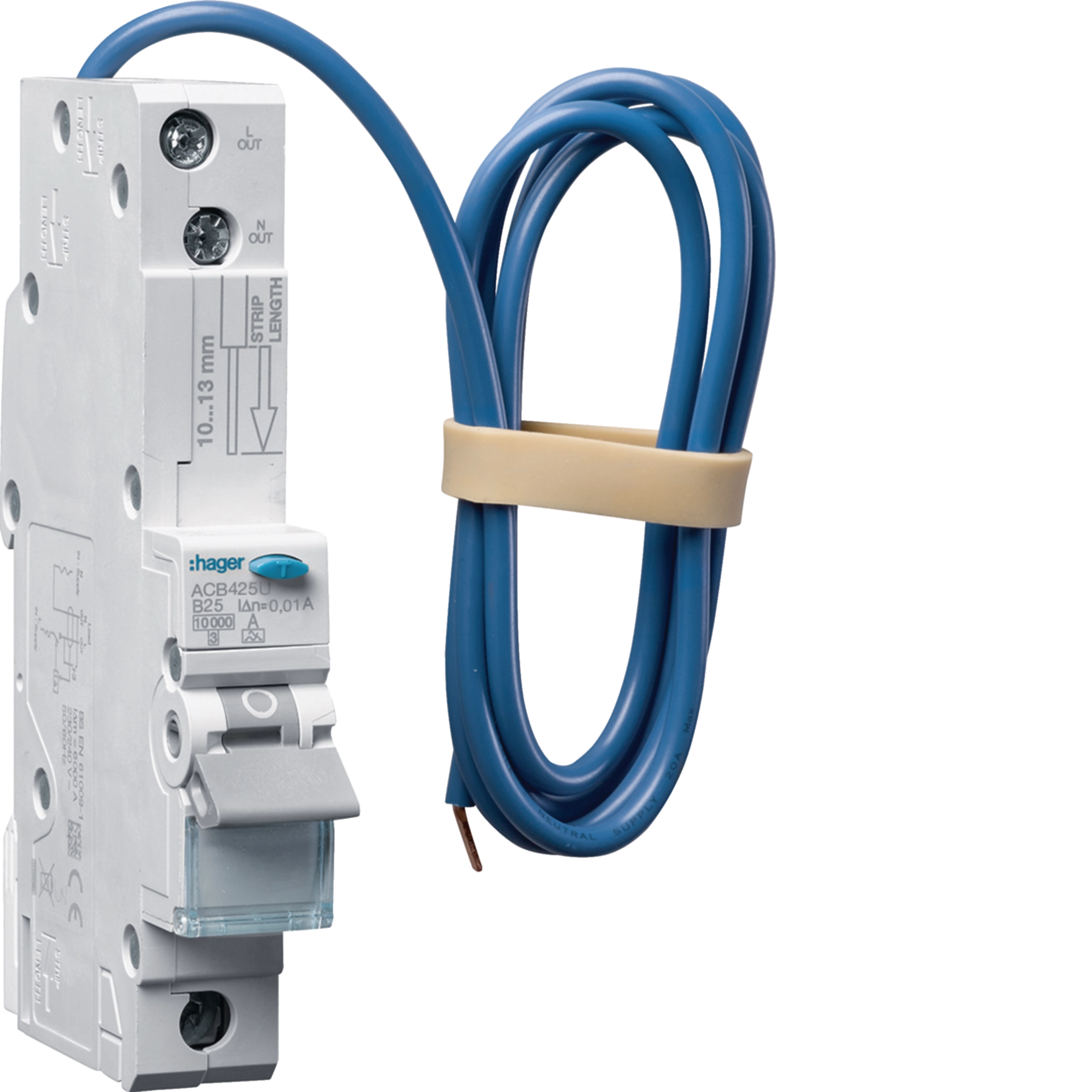 RCBO 1M 1P 10kA B-25A 10mA Type A • ACB425U | Hager