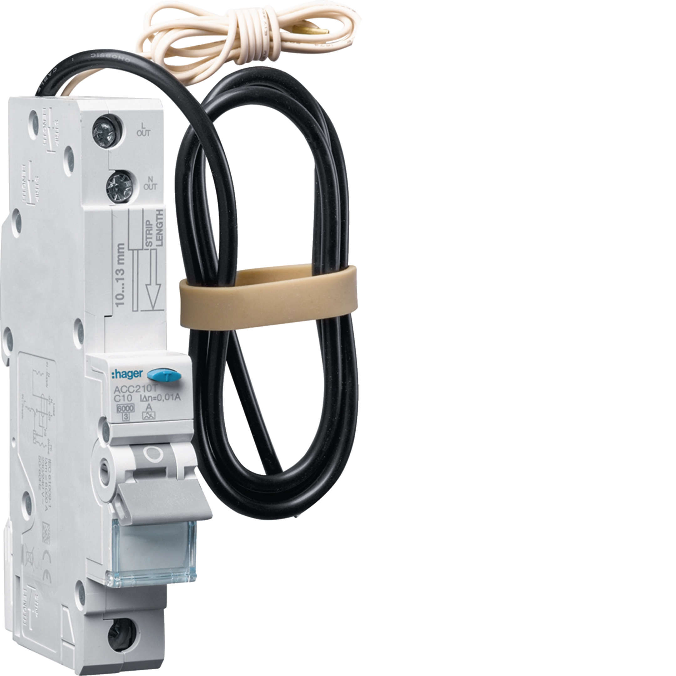 RCBO 1P 6kA C-10A 10mA type A • ACC210T | Hager