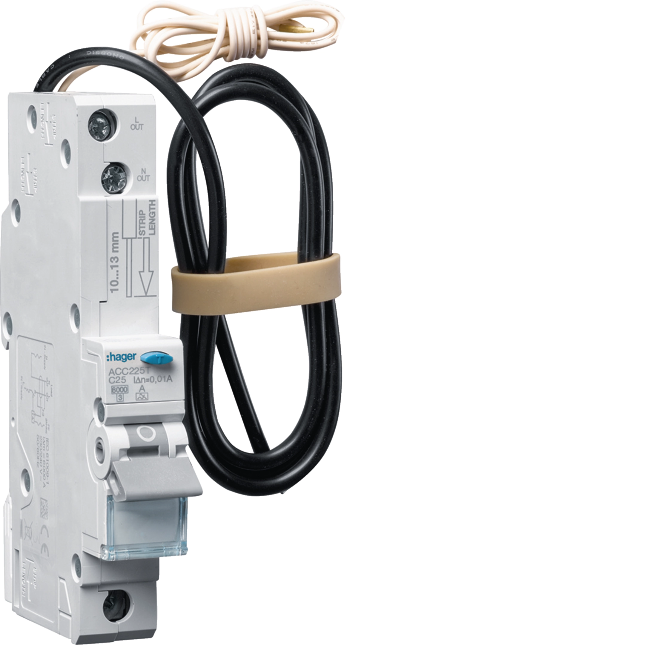 RCBO 1P 6kA C-25A 10mA type A • ACC225T | Hager