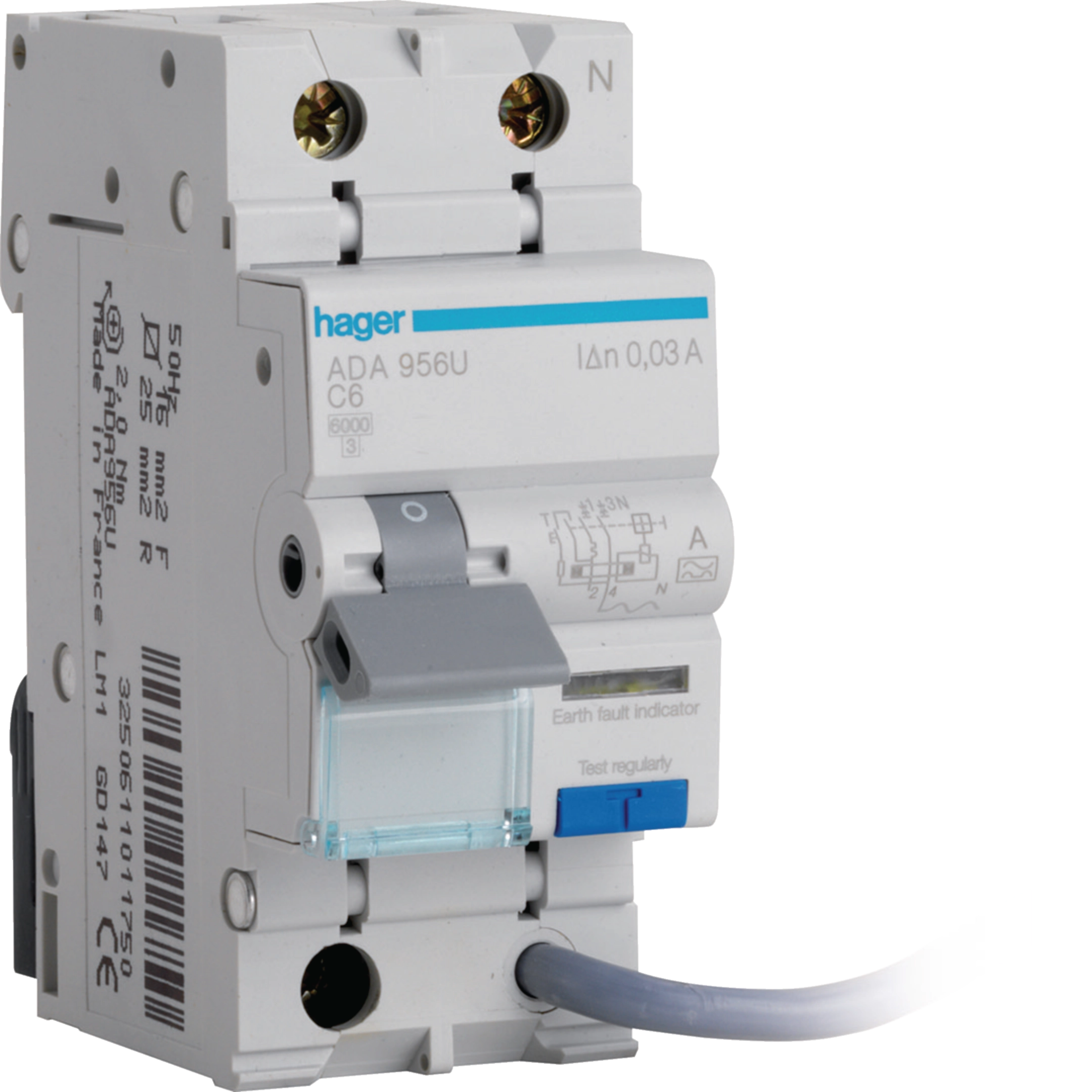 RCBO 1P+N 6kA C-6A 30mA A • ADA956U | Hager