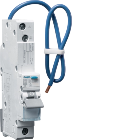 RCBO 1M 1P 6kA B-50A 30mA Type A • ADB450G | Hager