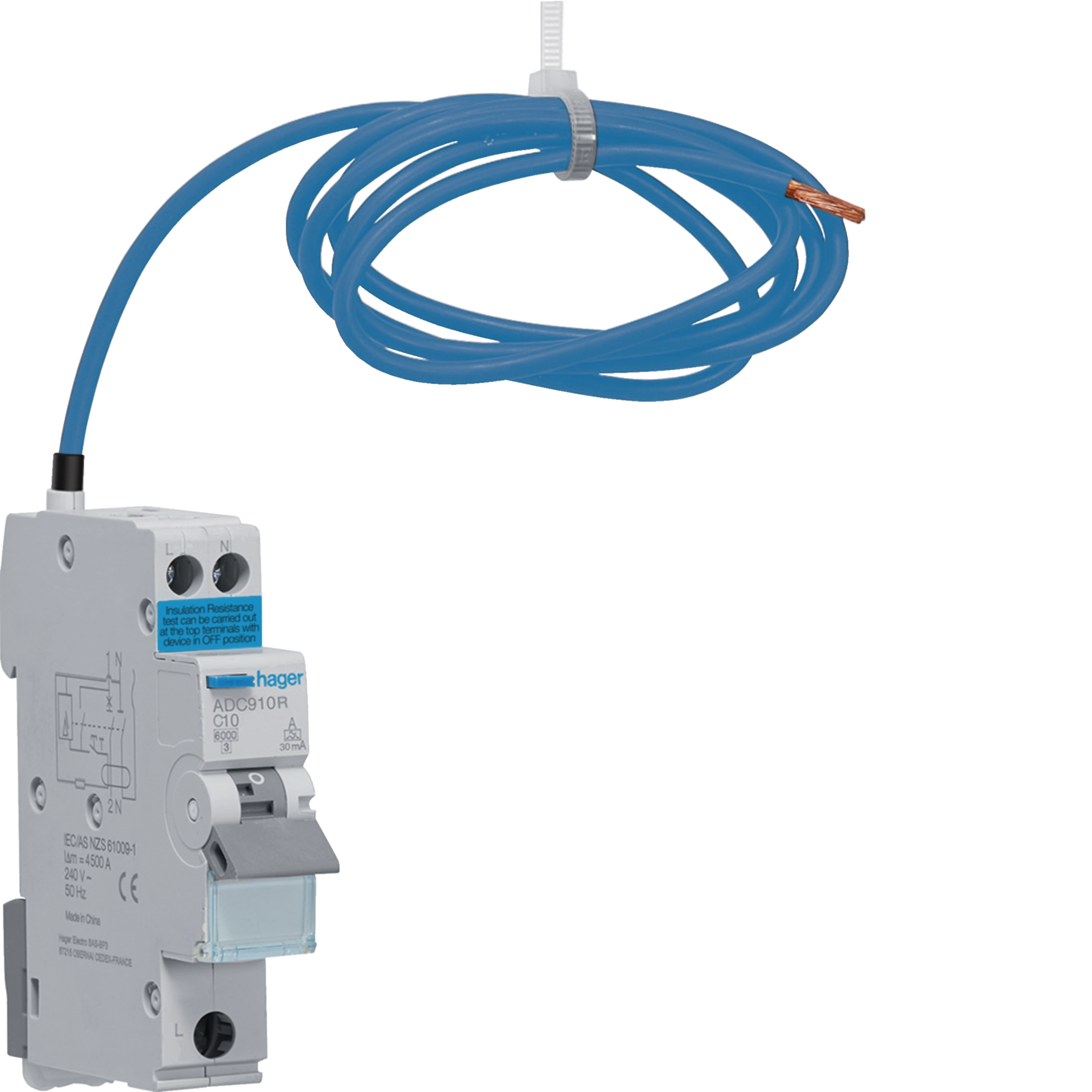 RCBO 1M 1P+N 6kA C-10A 30mA A • ADC910R | Hager
