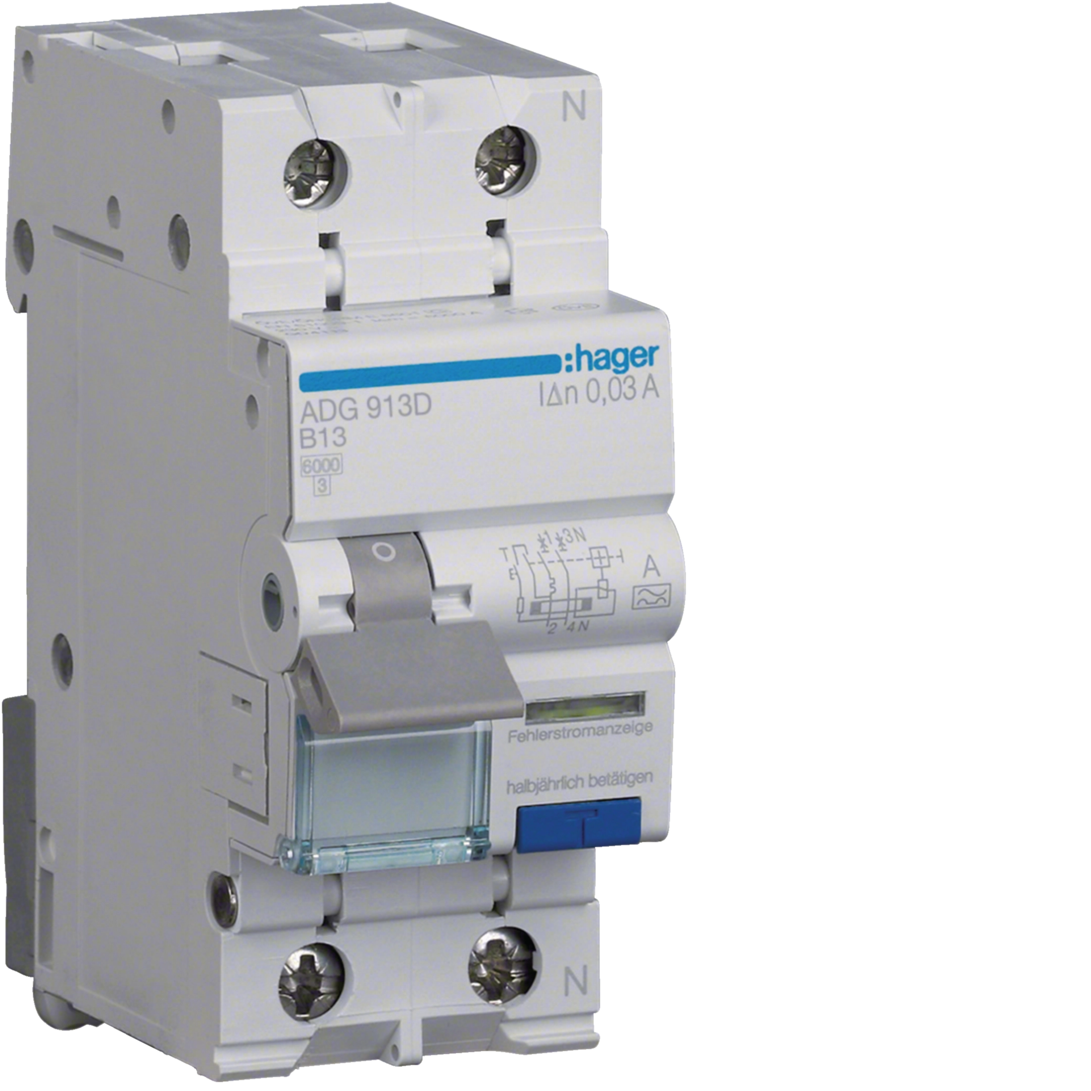 FI-LS 1P+N 6kA B-13A 30mA A-G • ADG913D | Hager
