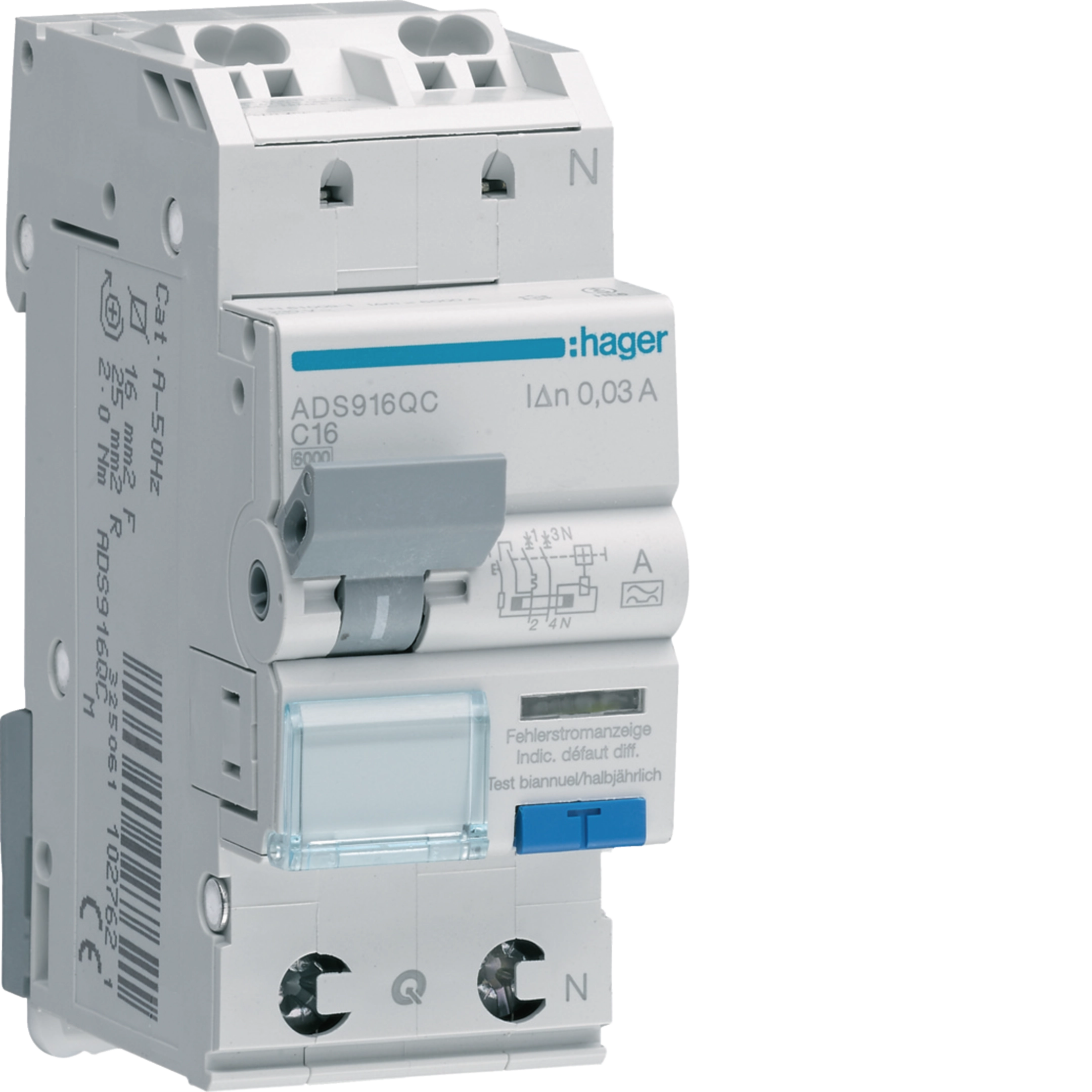 FI-LS 1P+N 6kA C-16A 30mA A QC&QB • ADS916QC | Hager