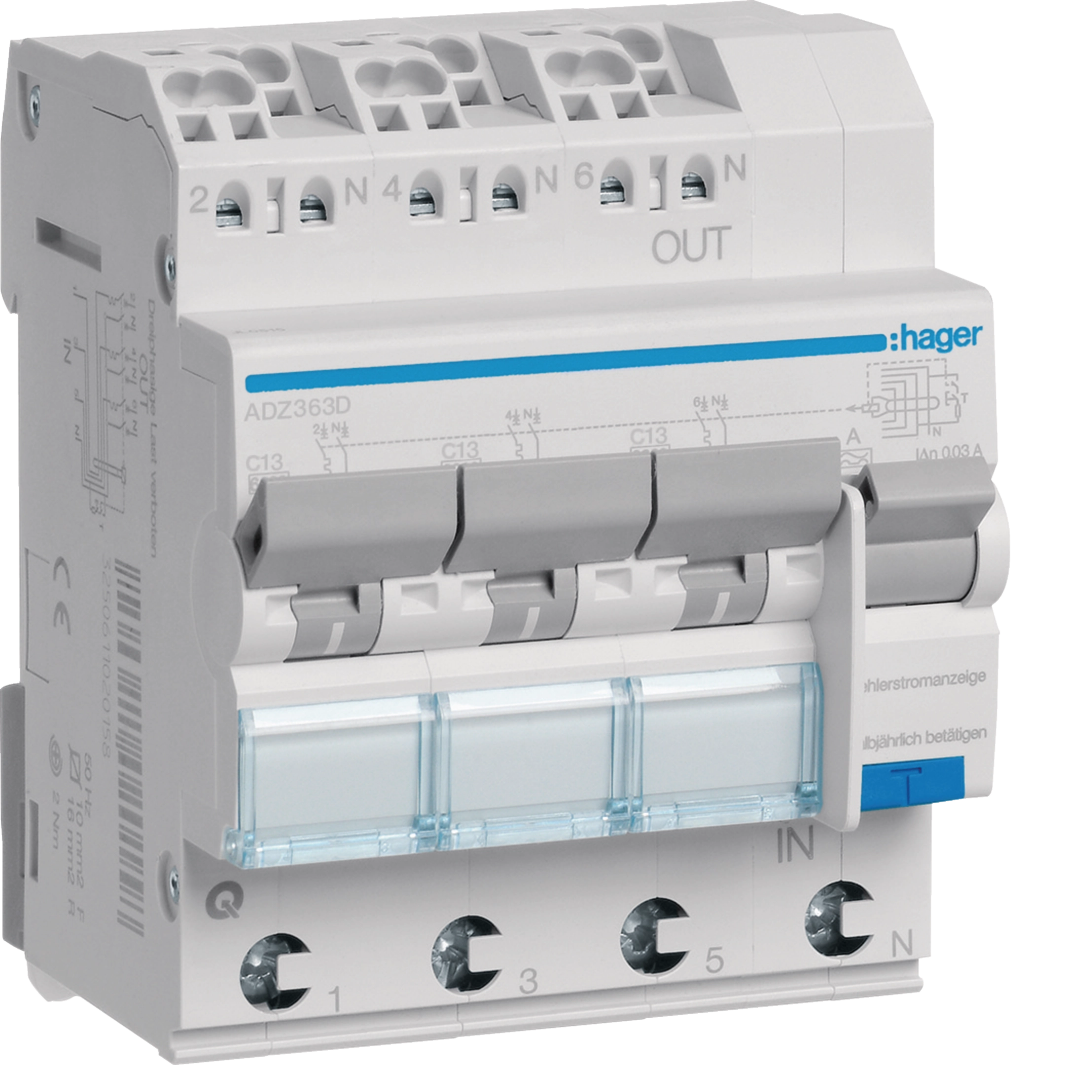 Komb.FID 3x1P+N 6kA C-13A 30mA tip A QC • ADZ363D | Hager