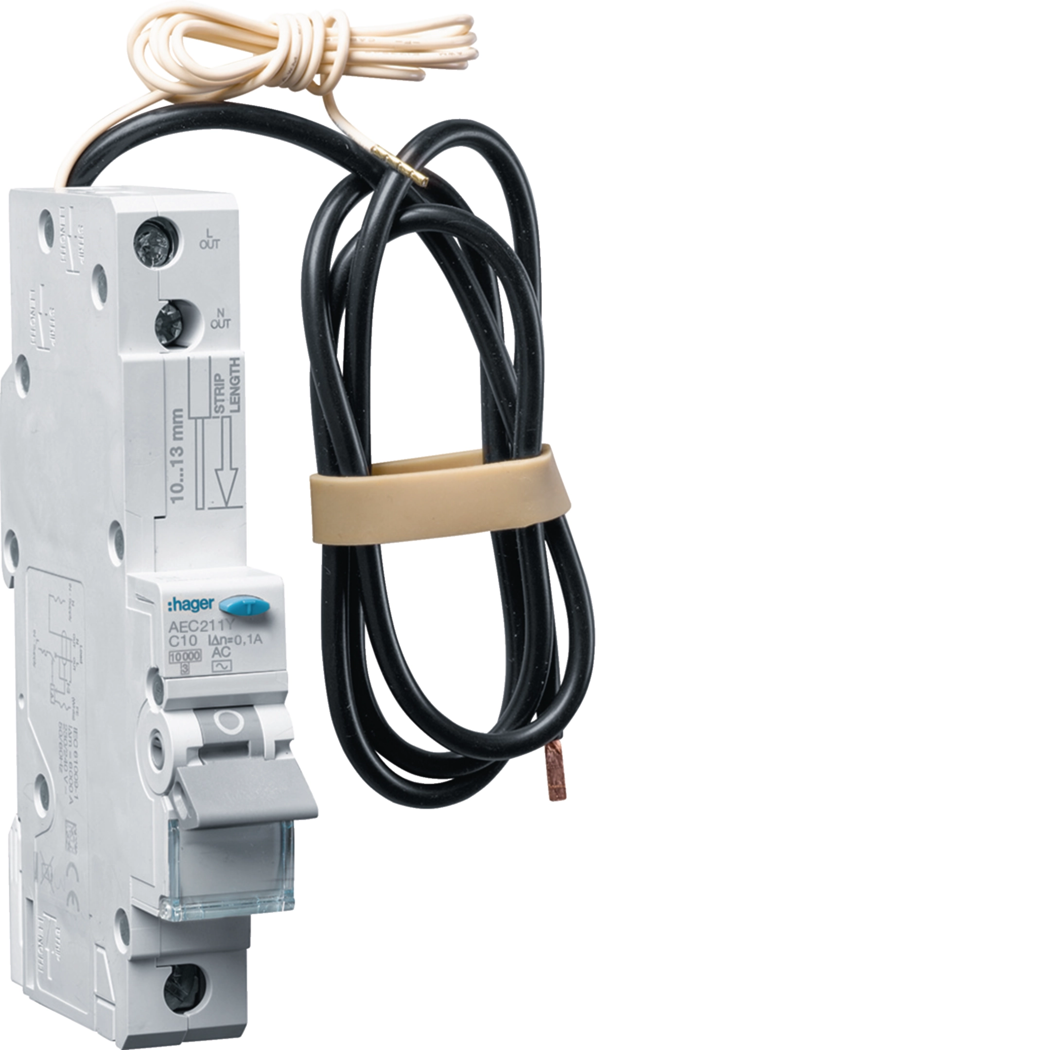 RCBO 1P 10kA C-10A 100mA AC • AEC211Y | Hager