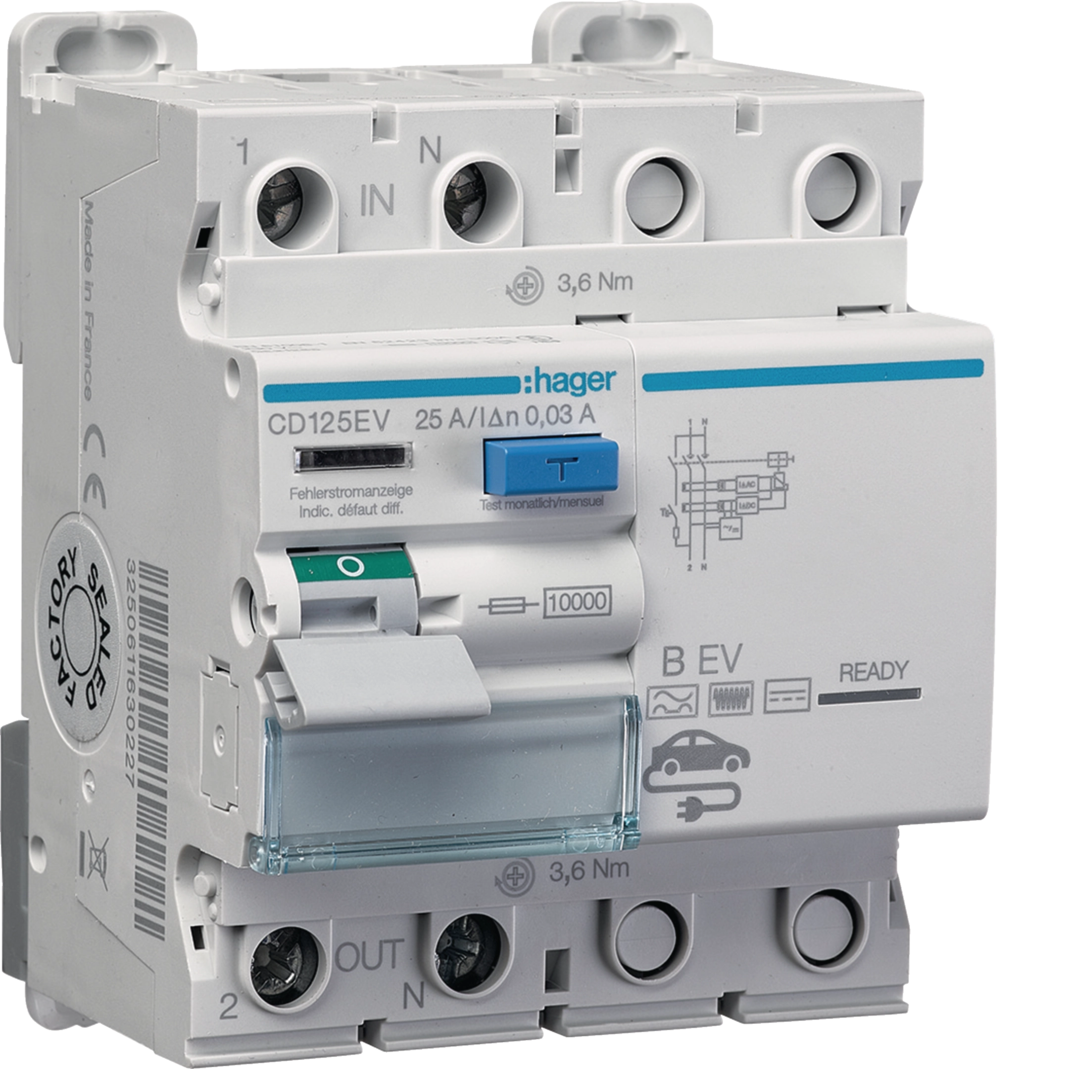 Inter. diff. 1P+N 25A 30mA B EV • CD125EV | Hager