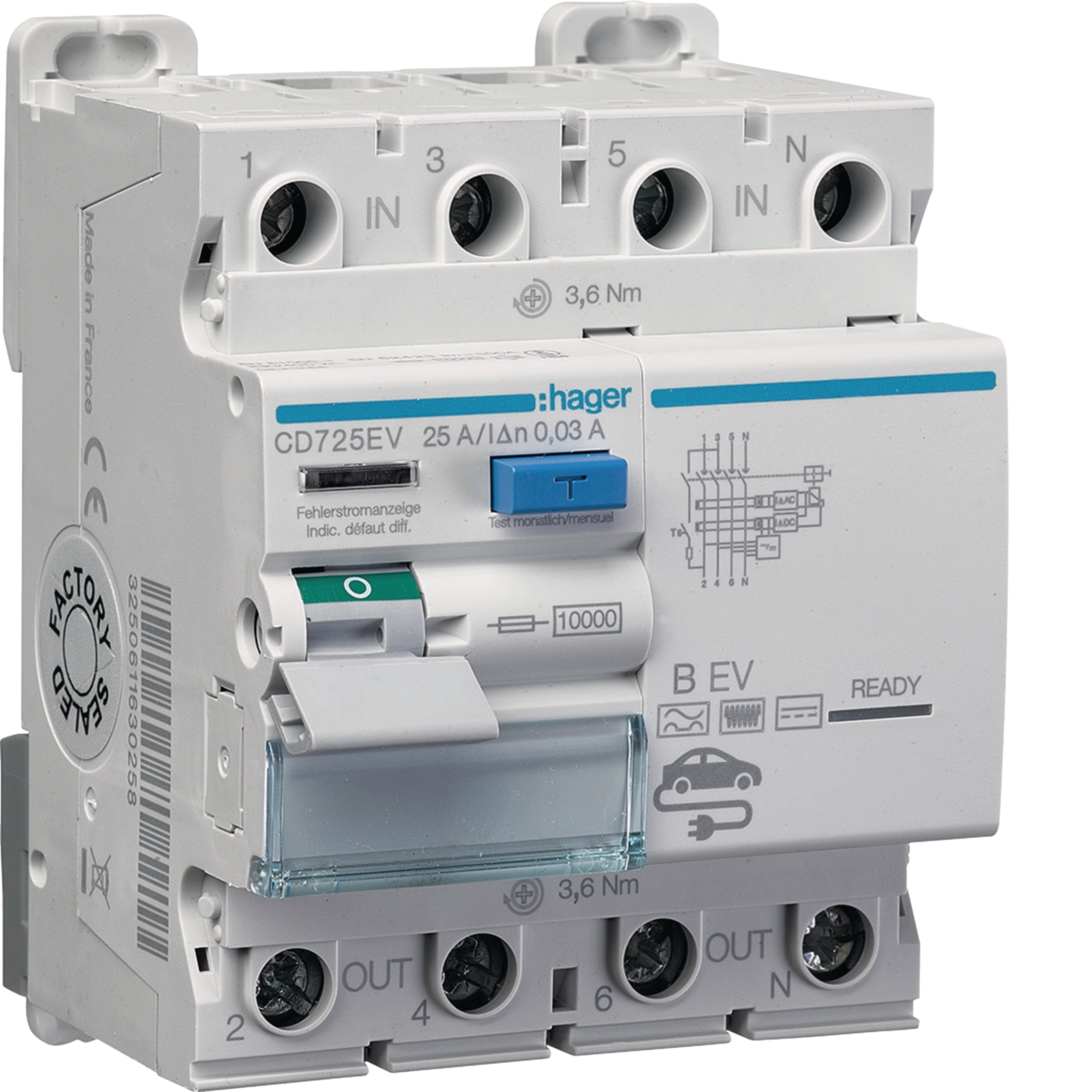Inter. diff. 3P+N 25A 30mA B EV • CD725EV | Hager