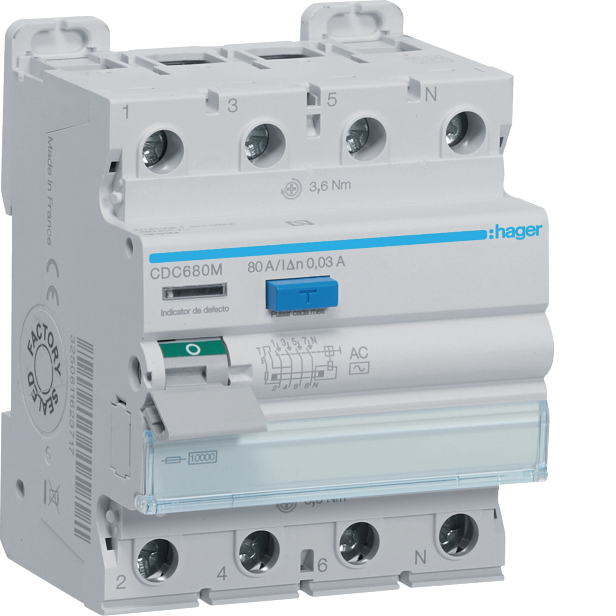 Diferencial 4P 80A 30mA tipo AC • CDC680M | Hager