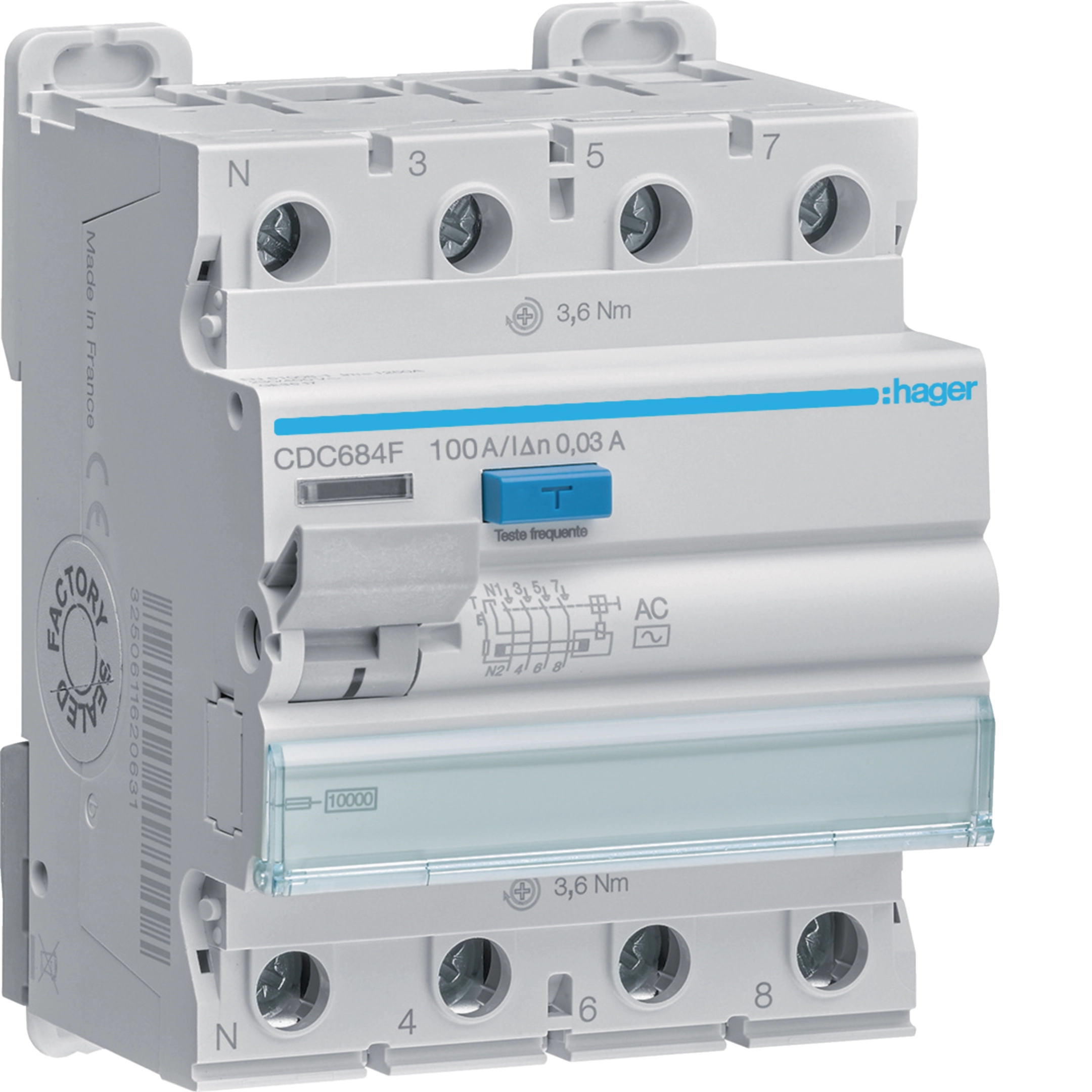 Inter. dif. 4P 100A 30mA tipo AC 4M • CDC684F | Hager