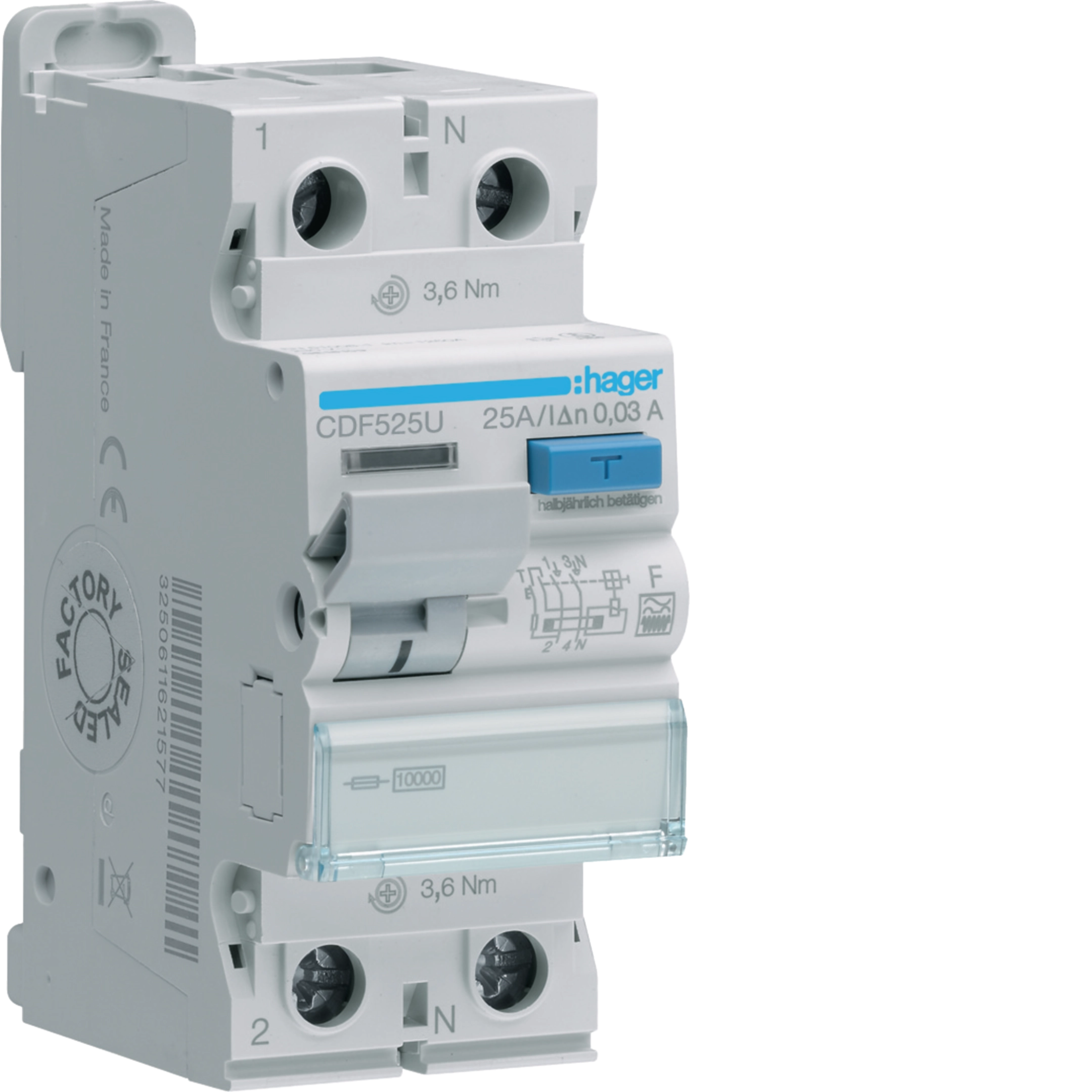 RCCB 1P+N 25A 30mA F • CDF525U | Hager