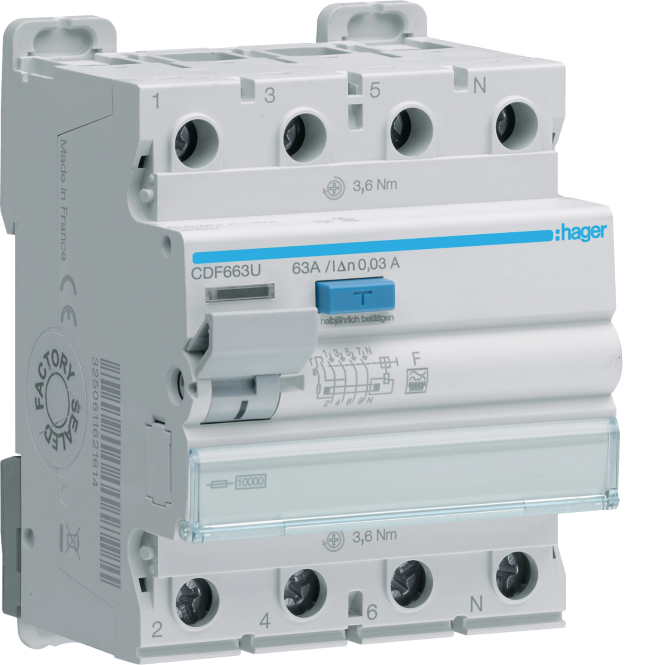 RCCB 3P+N 63A 30mA F • CDF663U | Hager