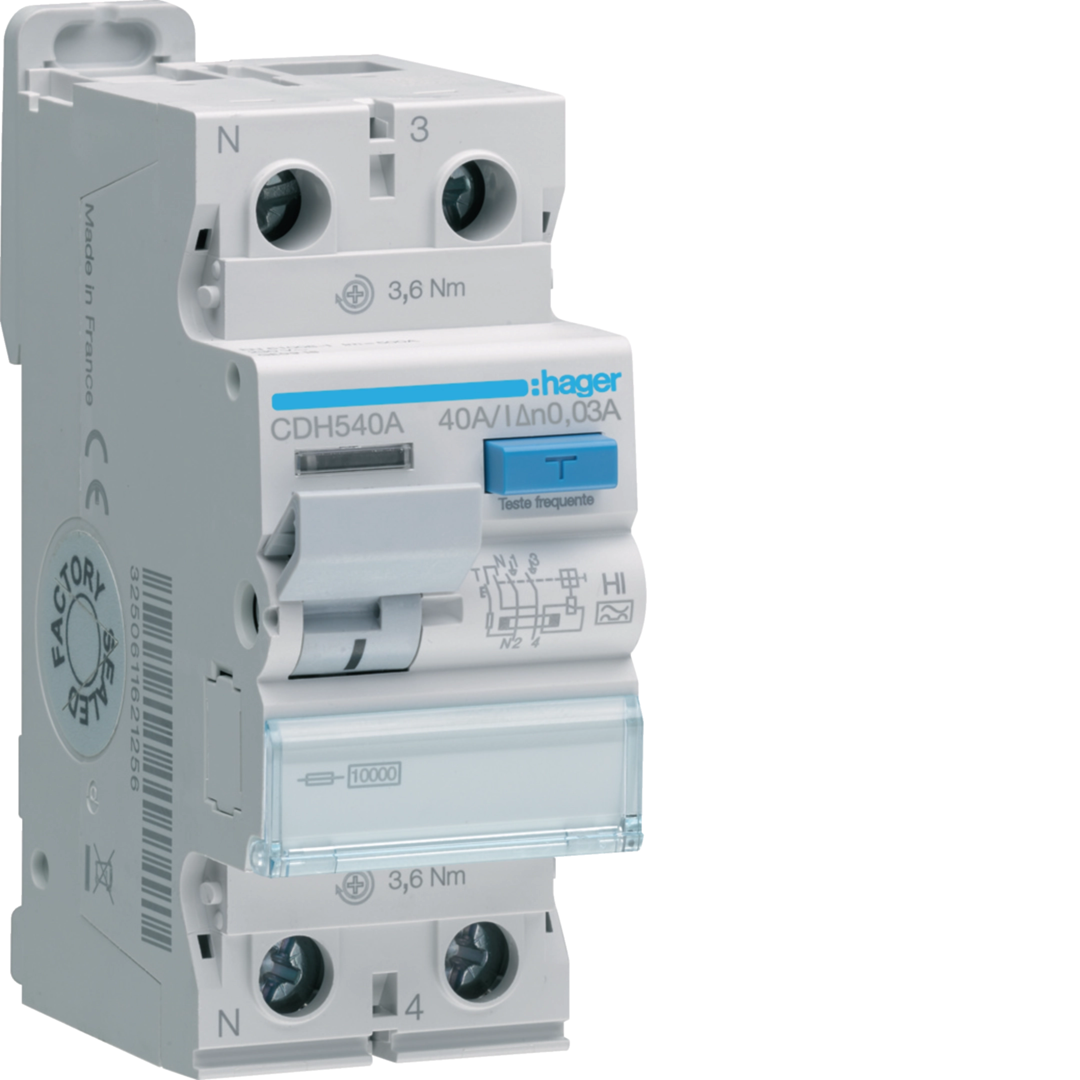 Inter. dif. 1P+N 40A 30 mA tipo A HI 2M • CDH540A | Hager