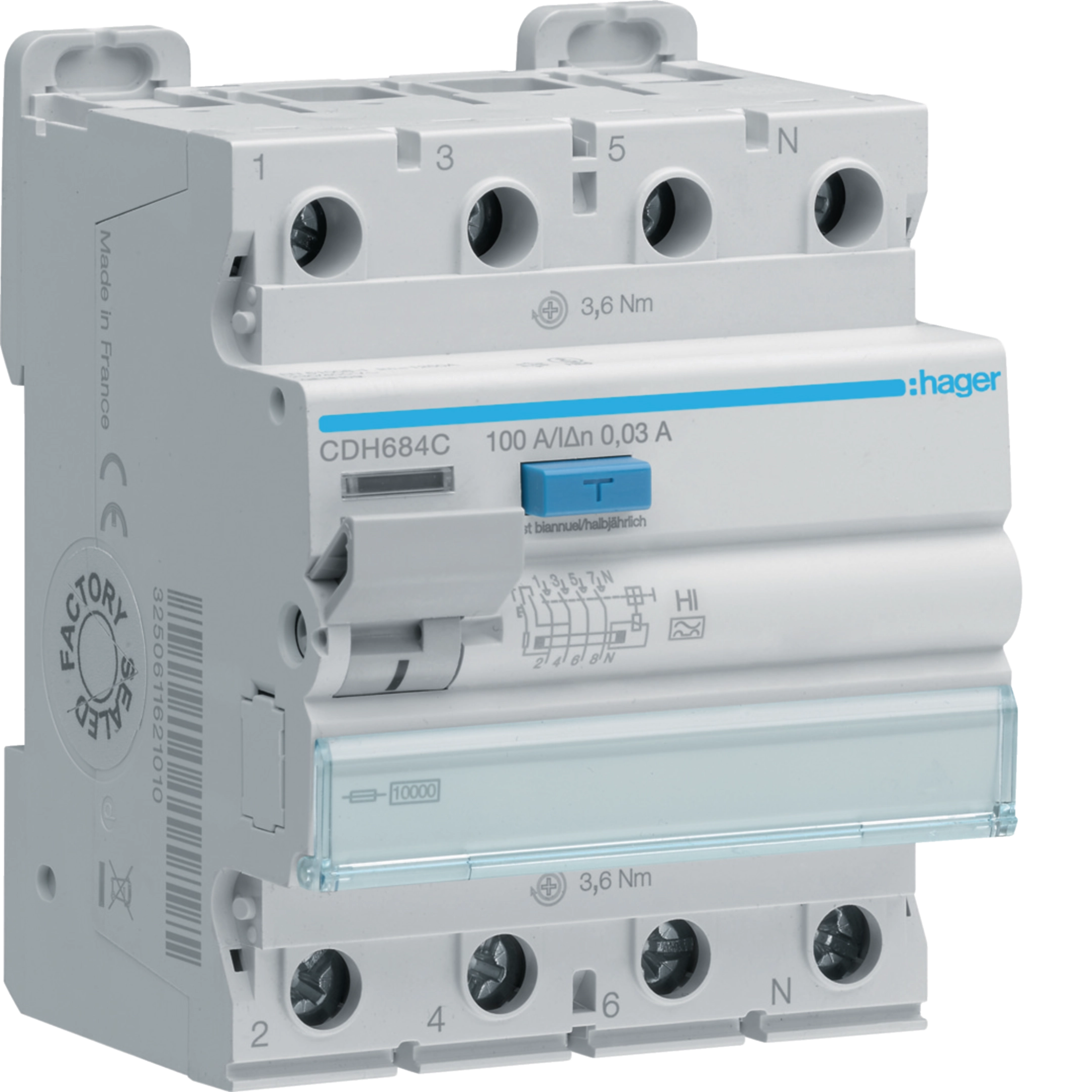 RCCB 3P+N 100A 30mA A HI • CDH684C | Hager