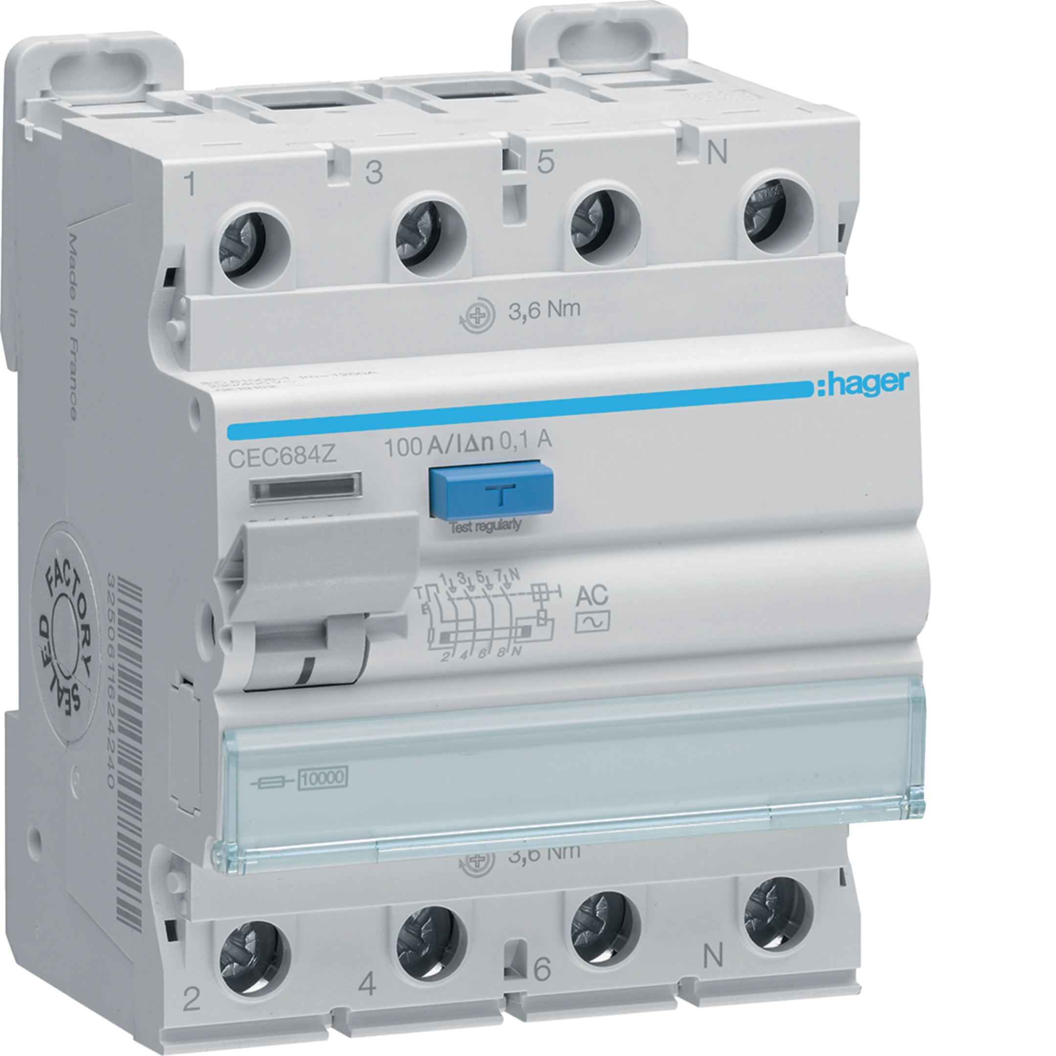 RCCB 3P+N 100A 100mA AC • CEC684Z | Hager
