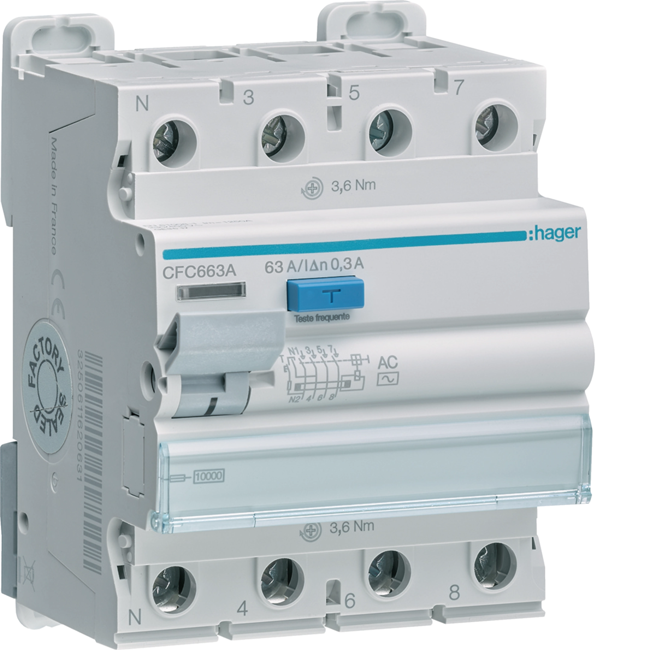Inter. dif. 3P+N 63A 300 mA tipo AC 4M • CFC663A | Hager