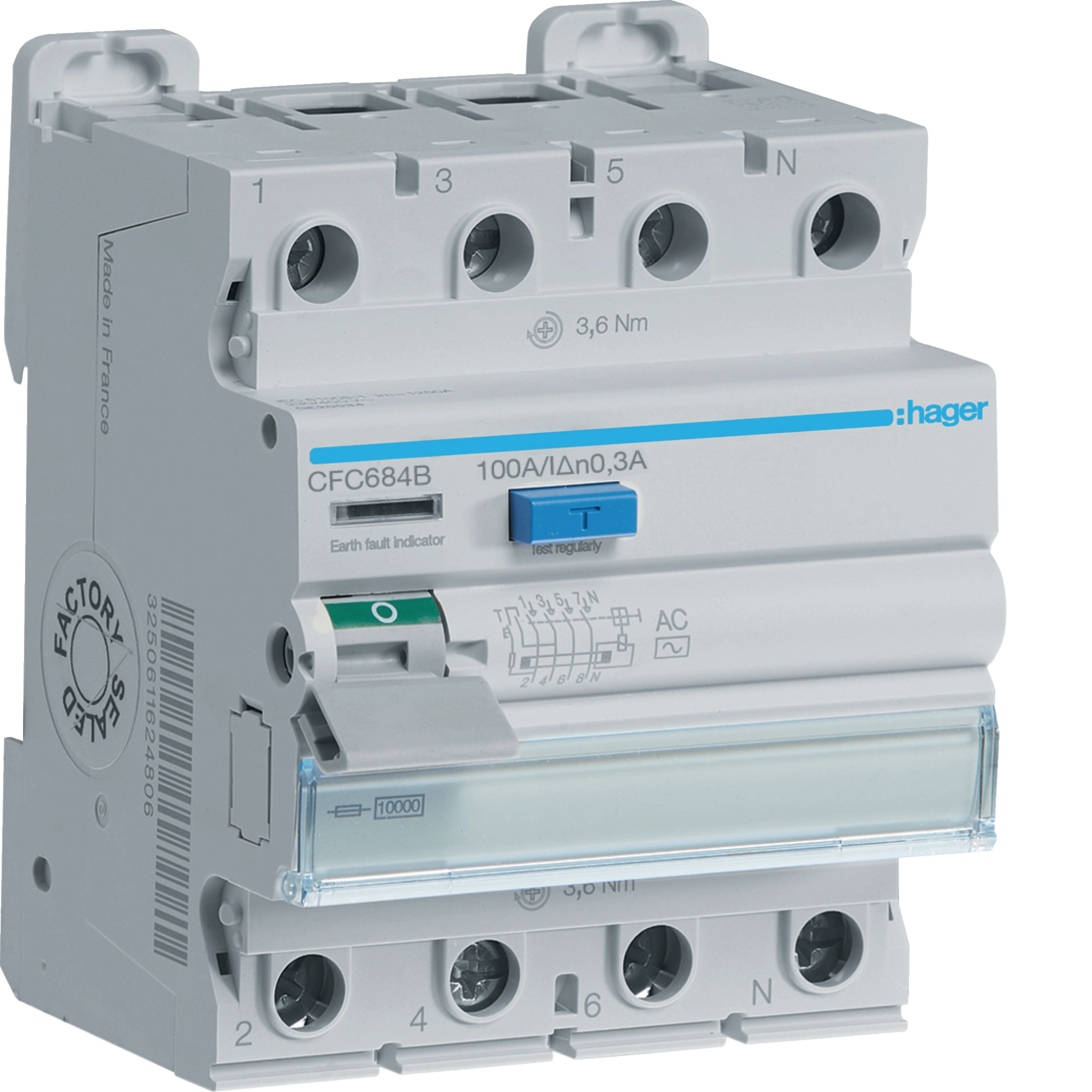 RCCB 3P+N 100A 300mA AC • CFC684B | Hager