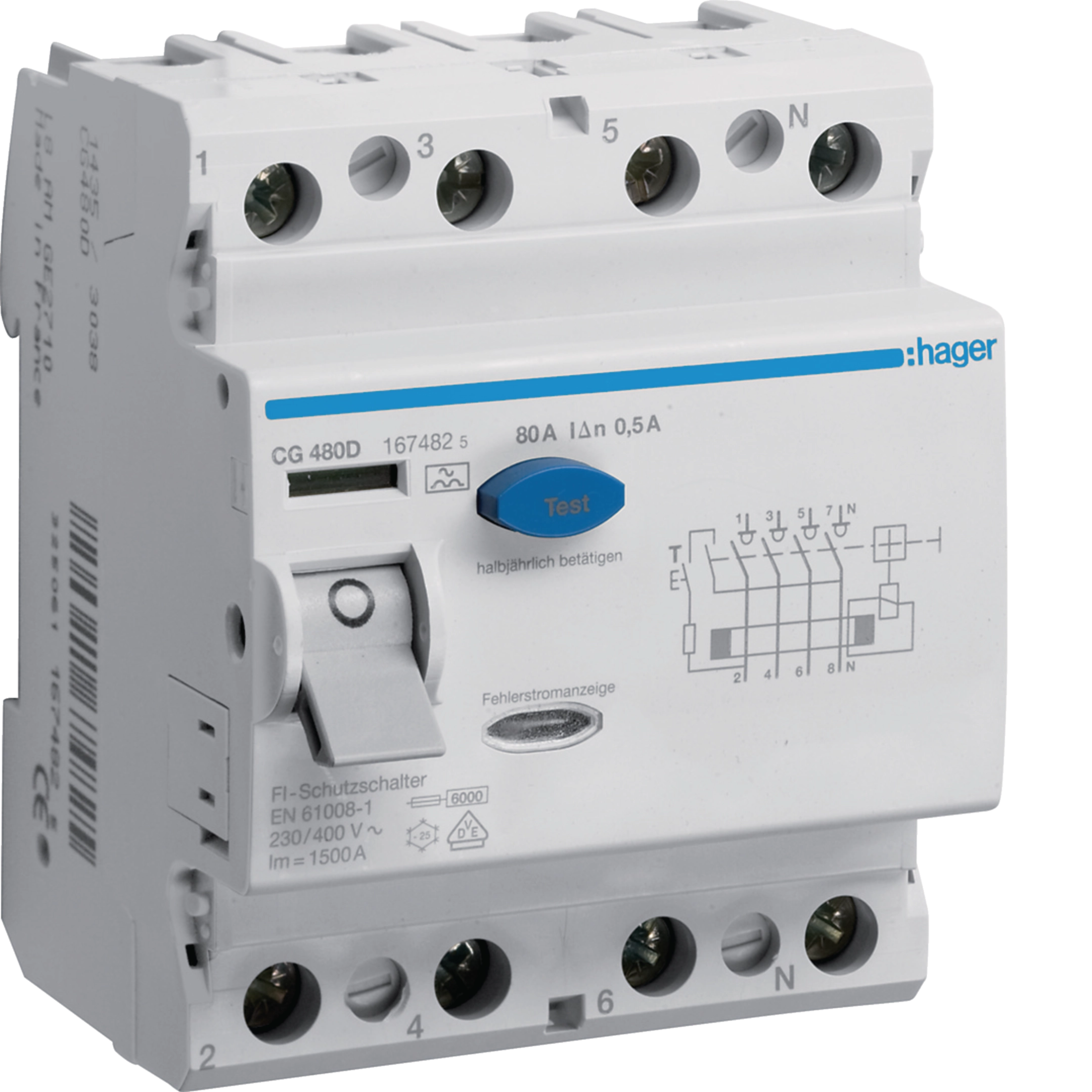 FI-Schalter 4P 6kA 80A 500mA Typ A • CG480D | Hager