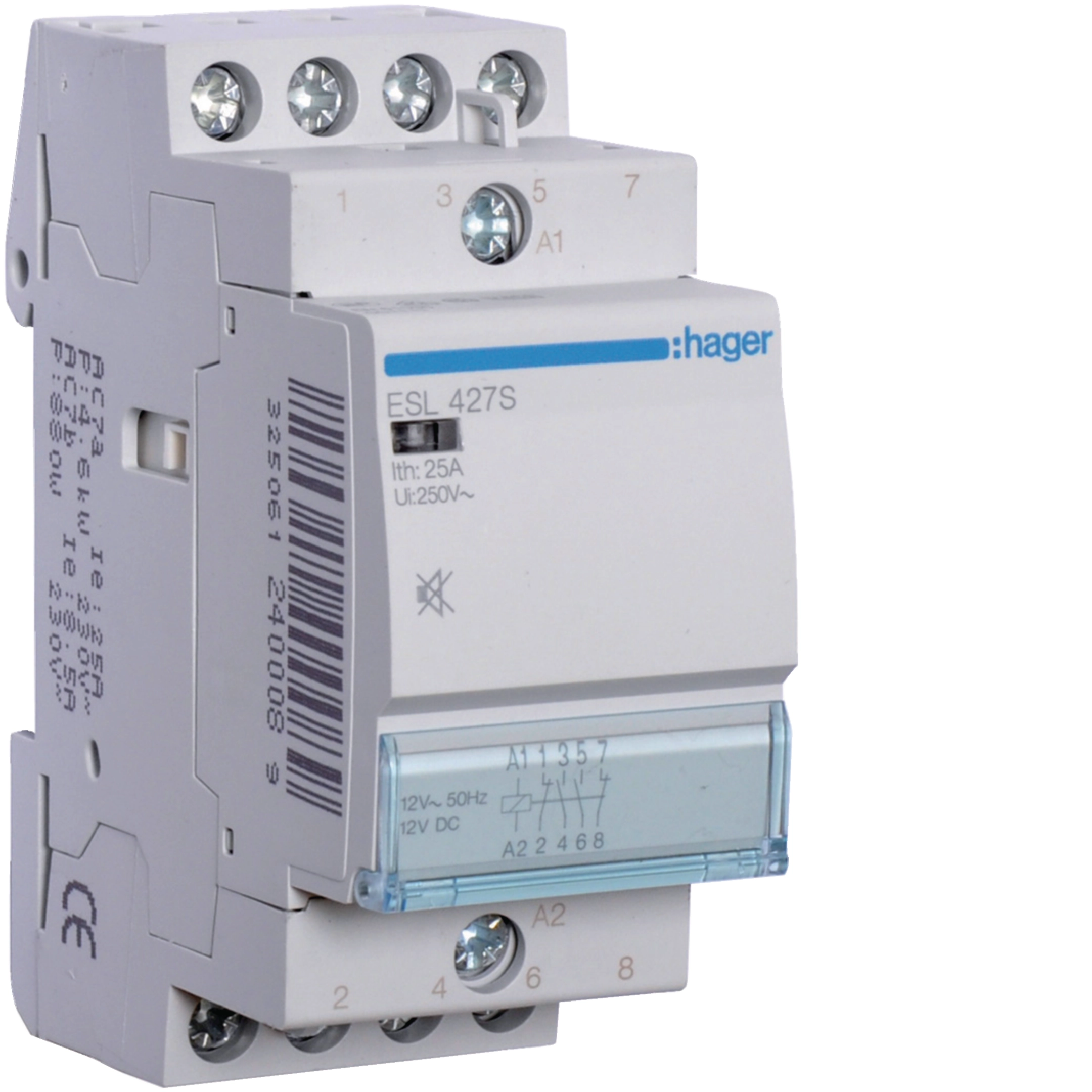 Contactor silencioso 25A, 2NA+2NF, 12V • ESL427S | Hager