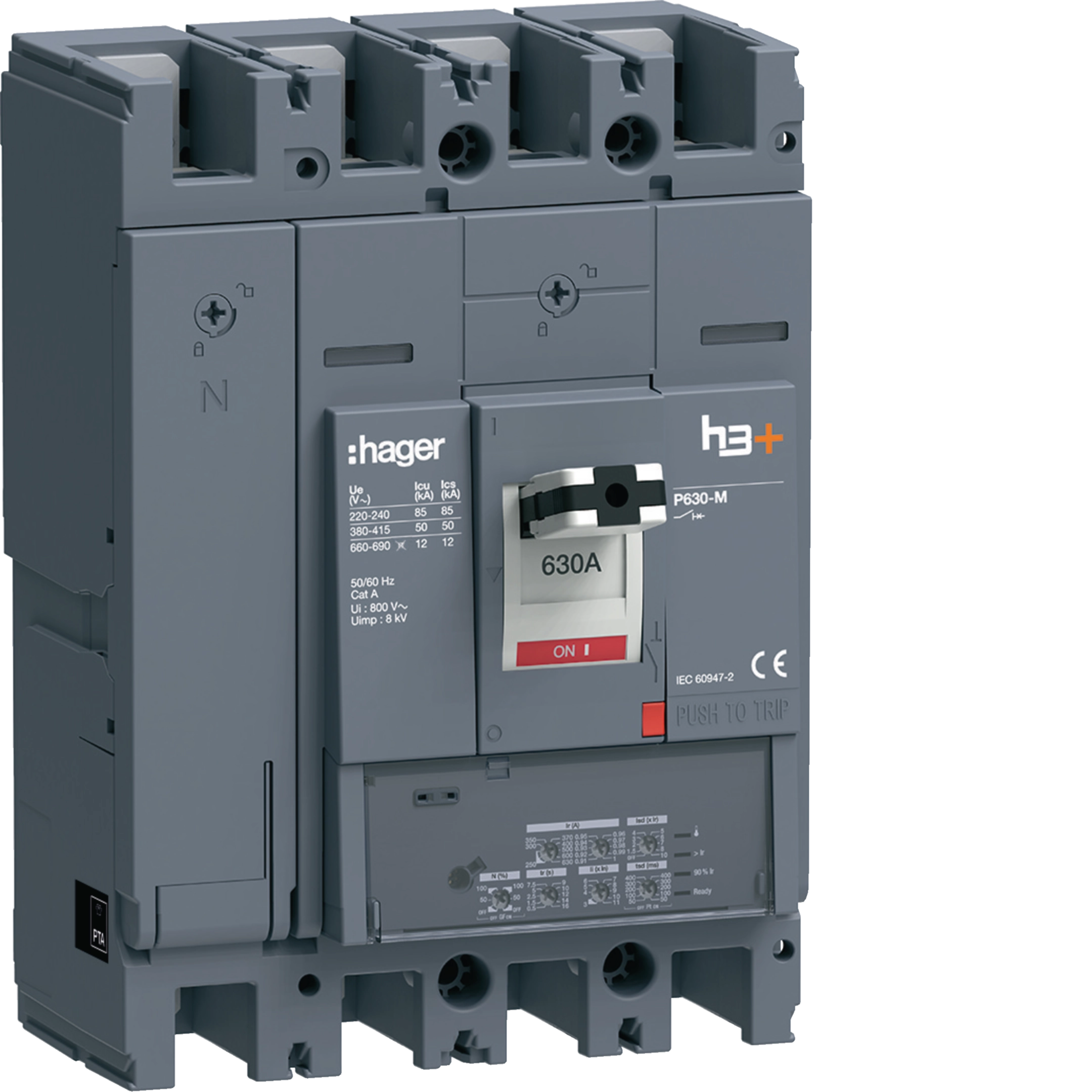 MCCB h3+ P630 LSIG 4x630A 50kA • HMW631LR | Hager