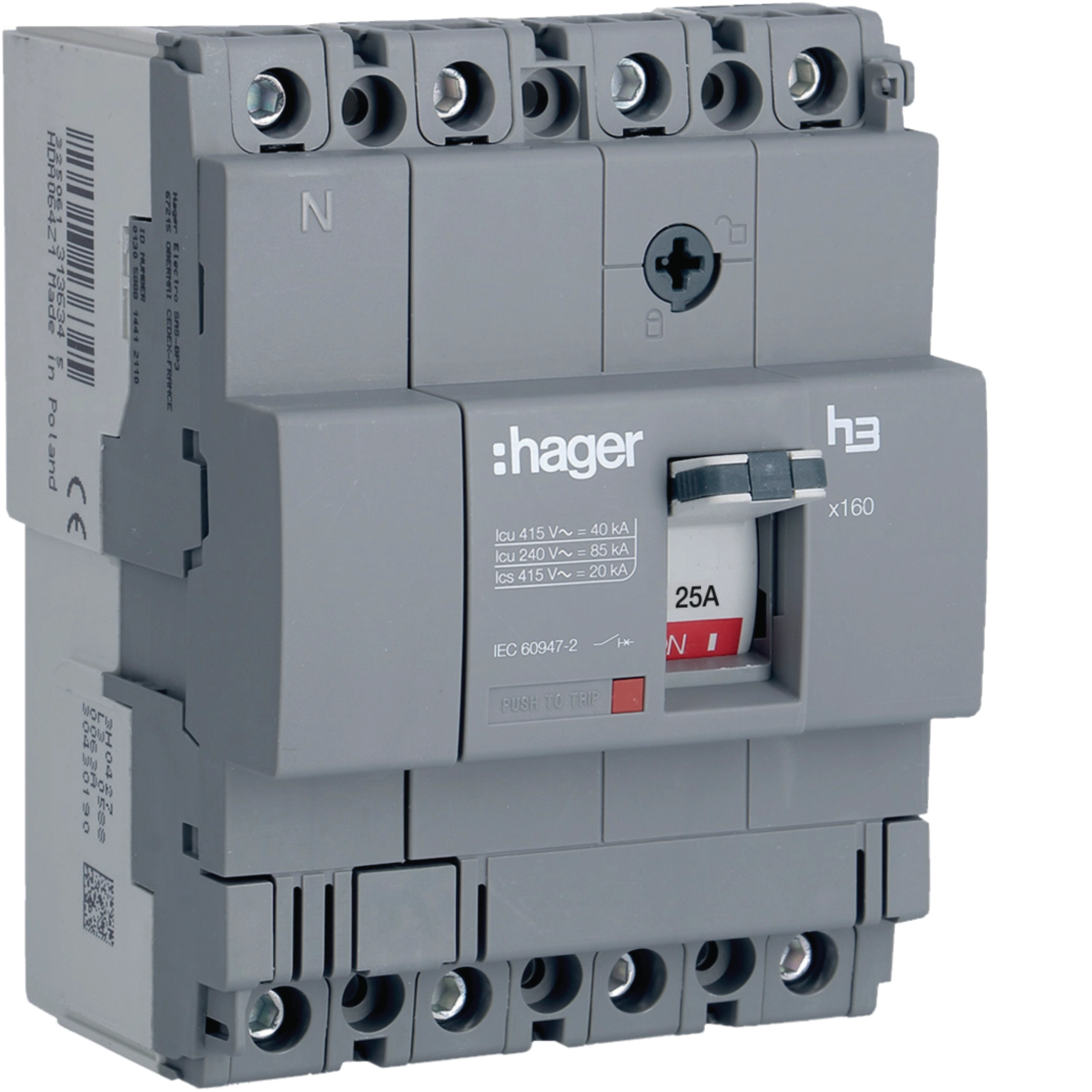 MCCB h3 x160 TM 4x25A 40kA • HNA026Z | Hager