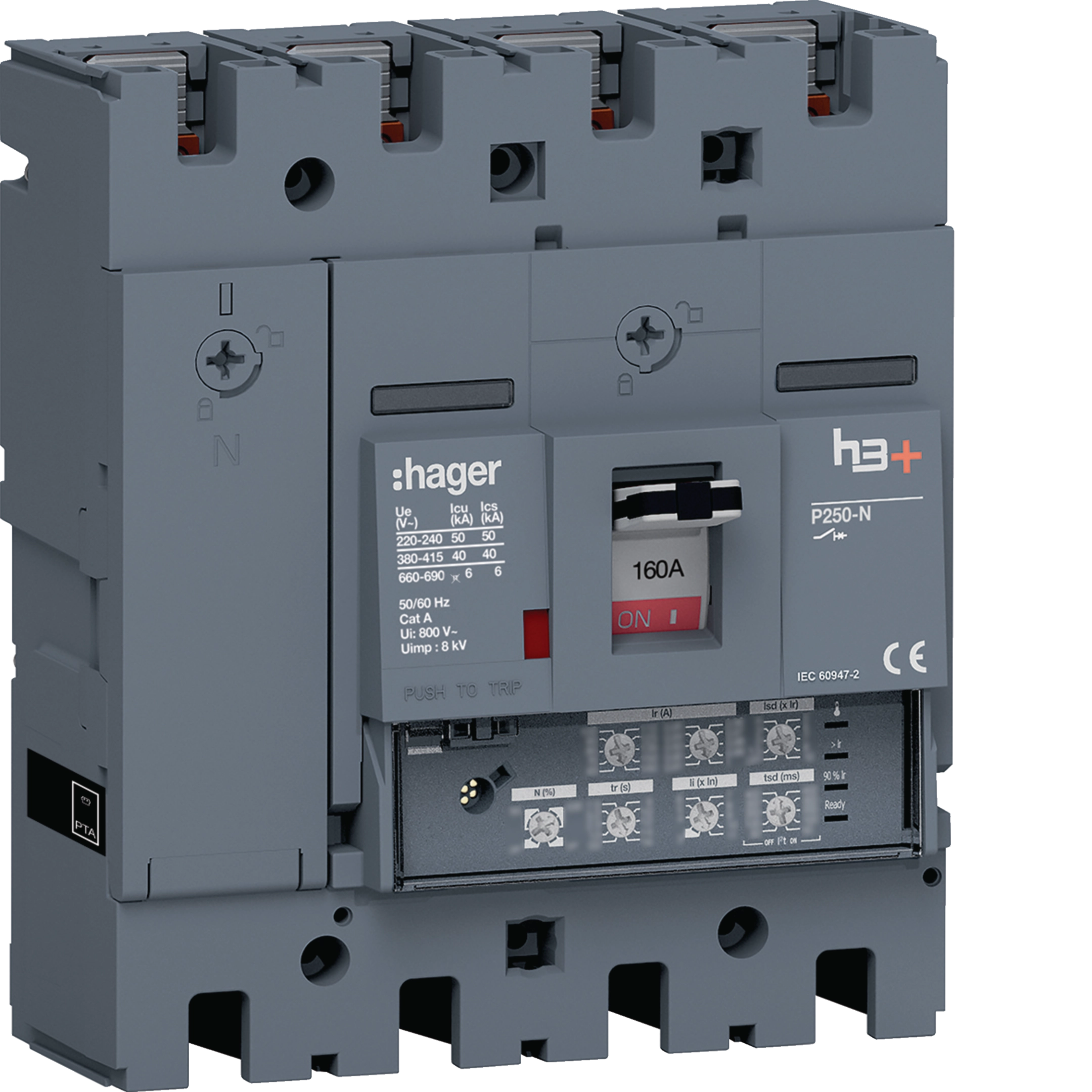 MCCB h3+ P250 LSIG 4x160A 40kA • HNT161LR | Hager