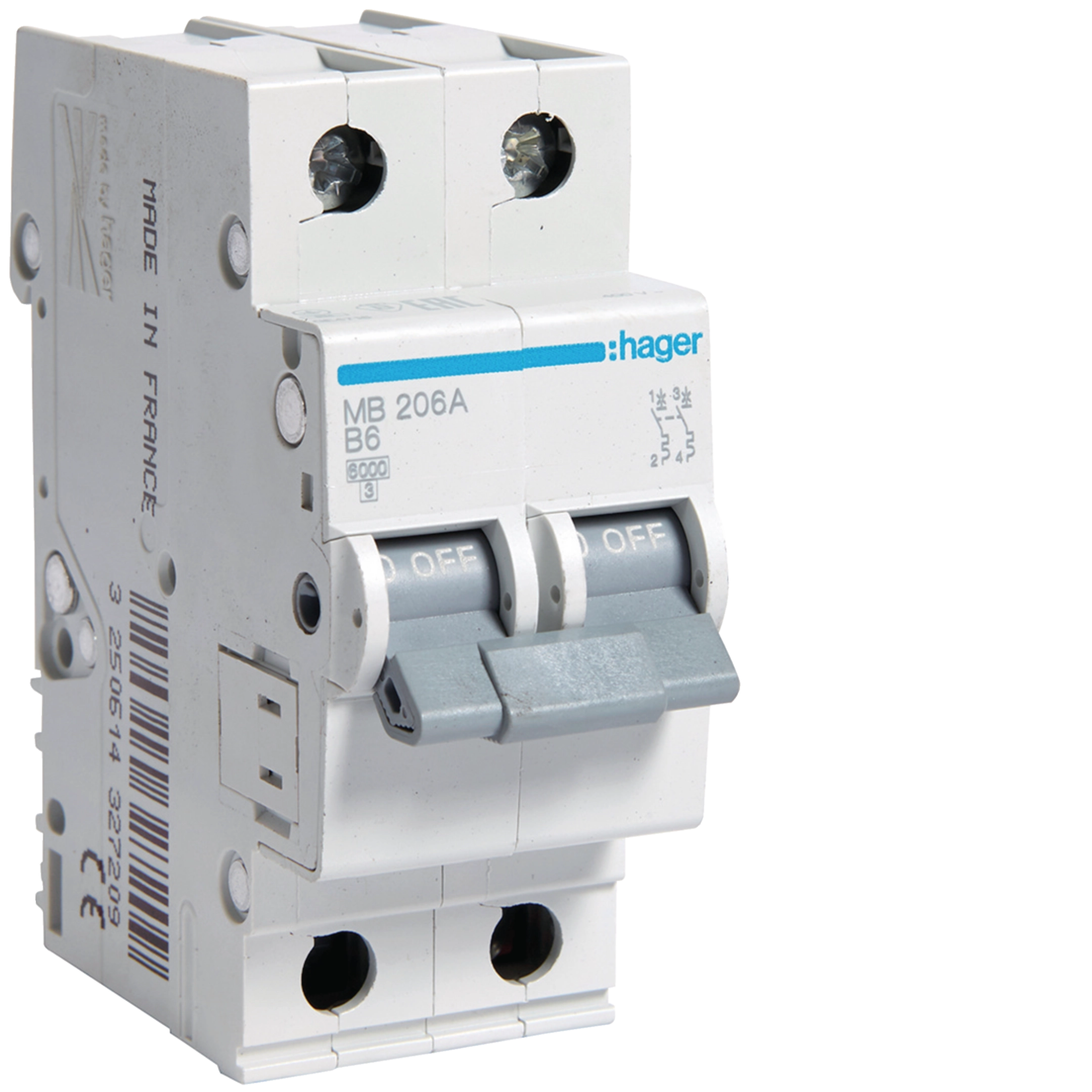 MCB 2P 6kA B-6A 2M • MB206A | Hager