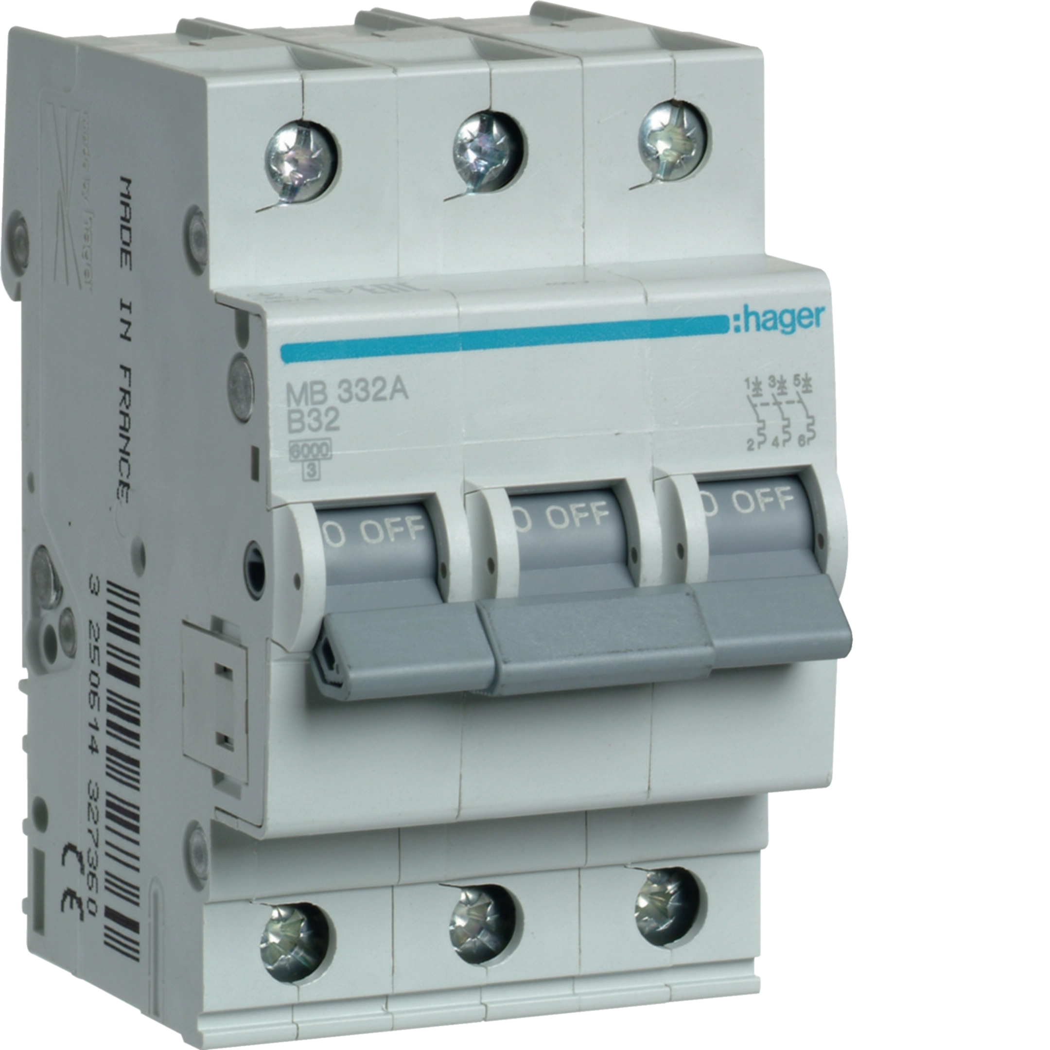 MCB 3P 6kA B-32A 3M • MB332A | Hager