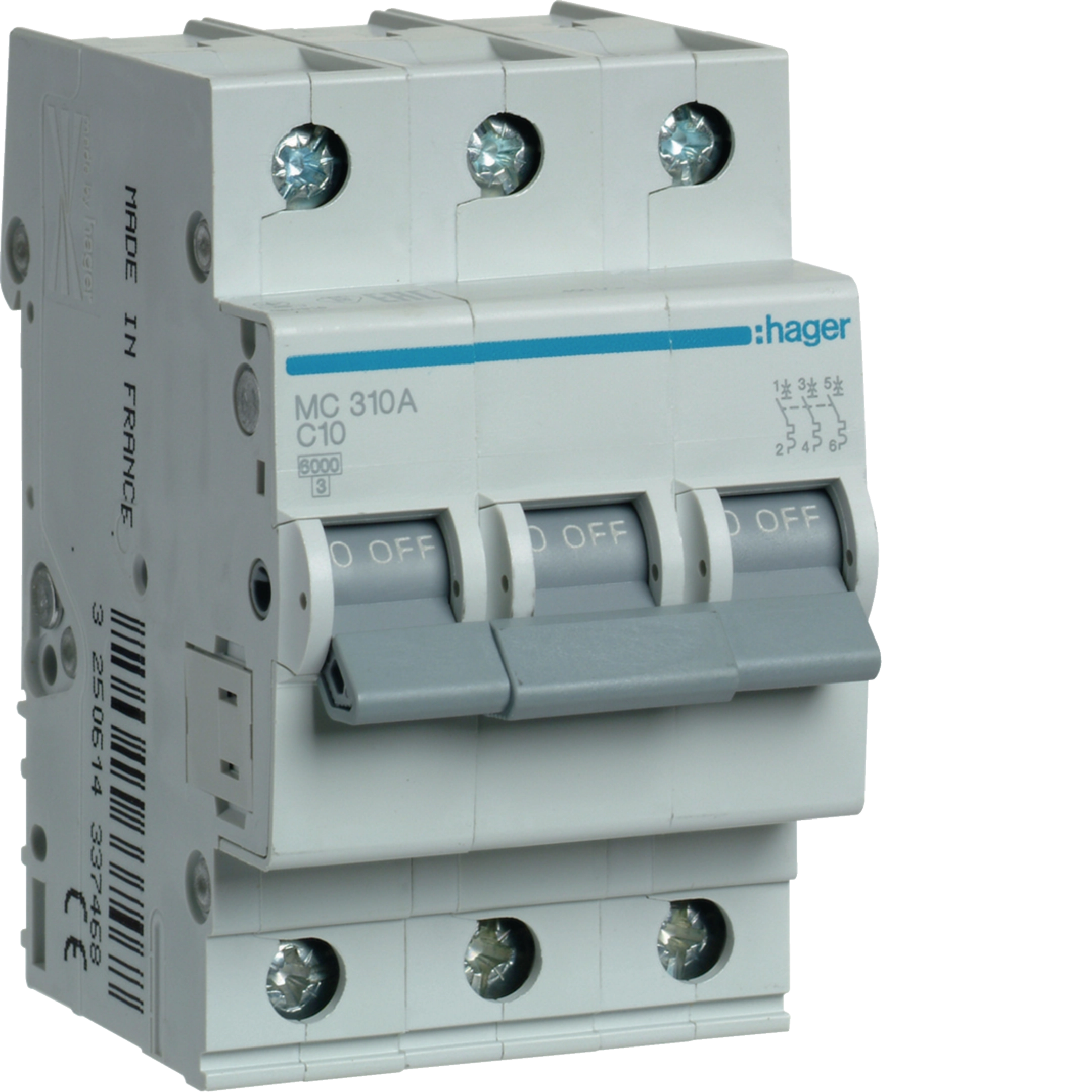 MCB 3P 6kA C-10A 3M • MC310A | Hager