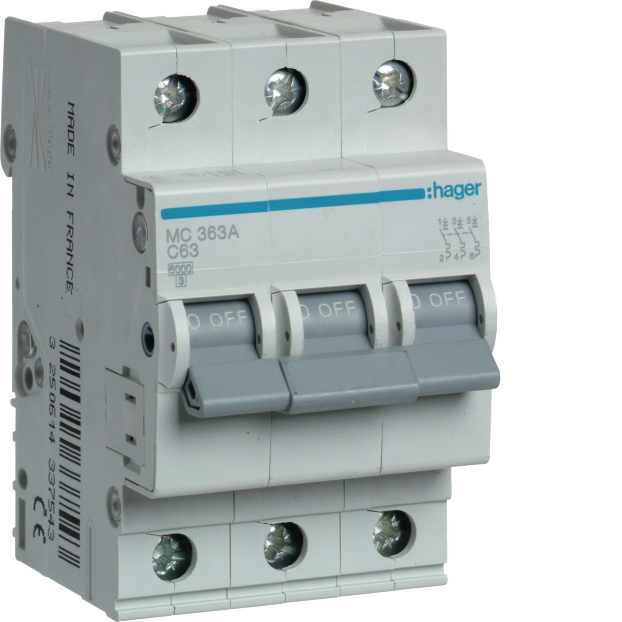 MCB 3P 6kA C-63A 3M • MC363A | Hager