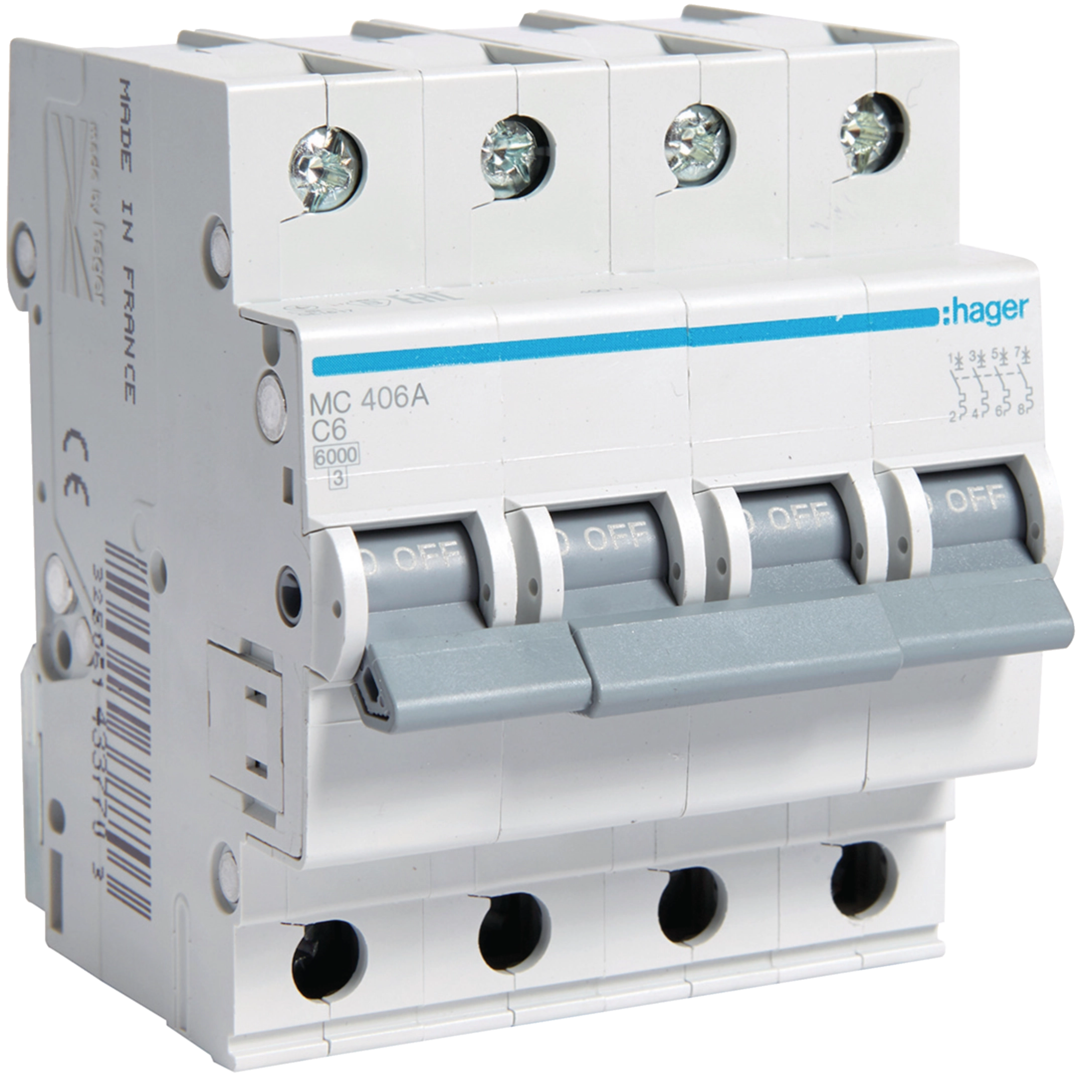 MCB 4P 6kA C-6A 4M • MC406A | Hager