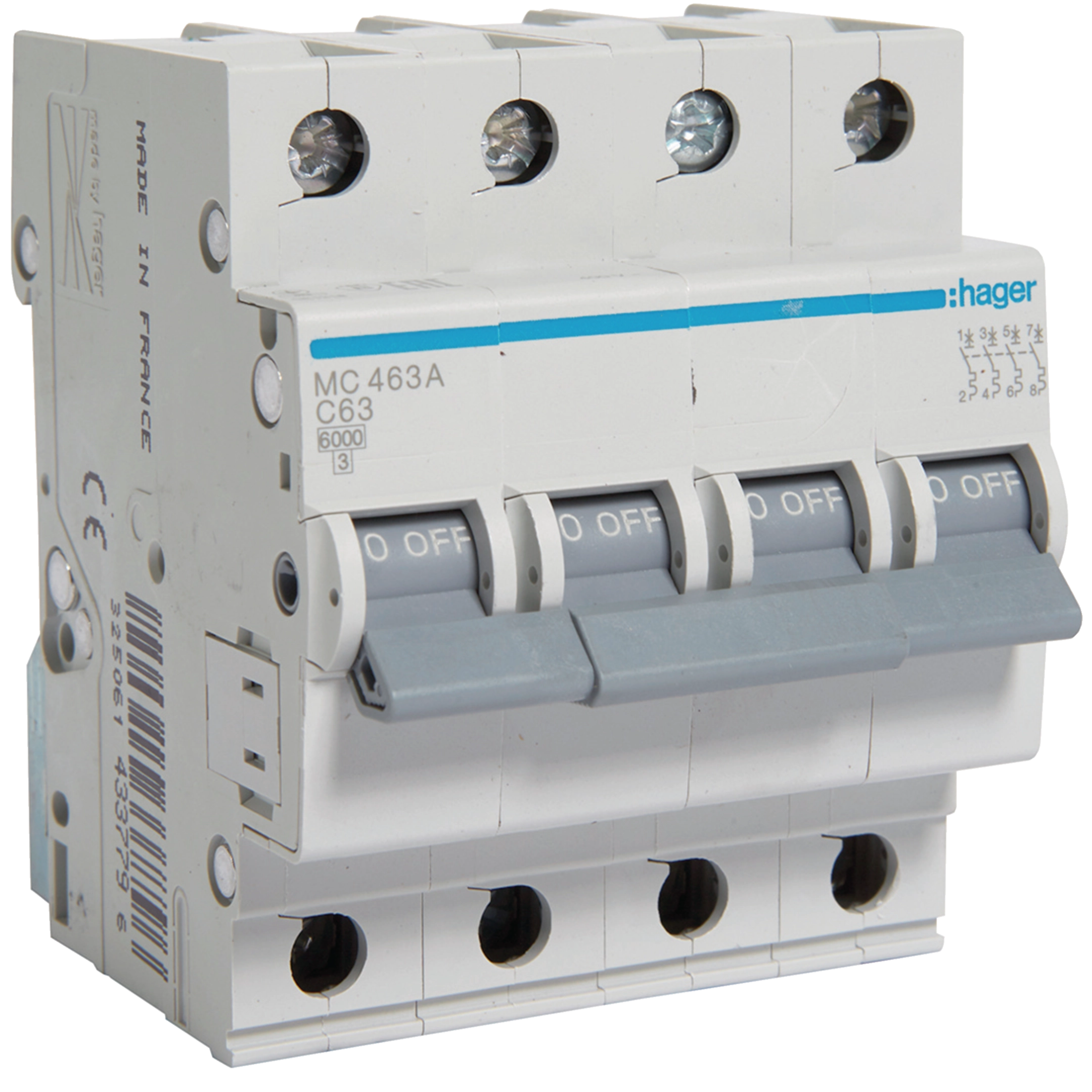 MCB 4P 6kA C-63A 4M • MC463A | Hager