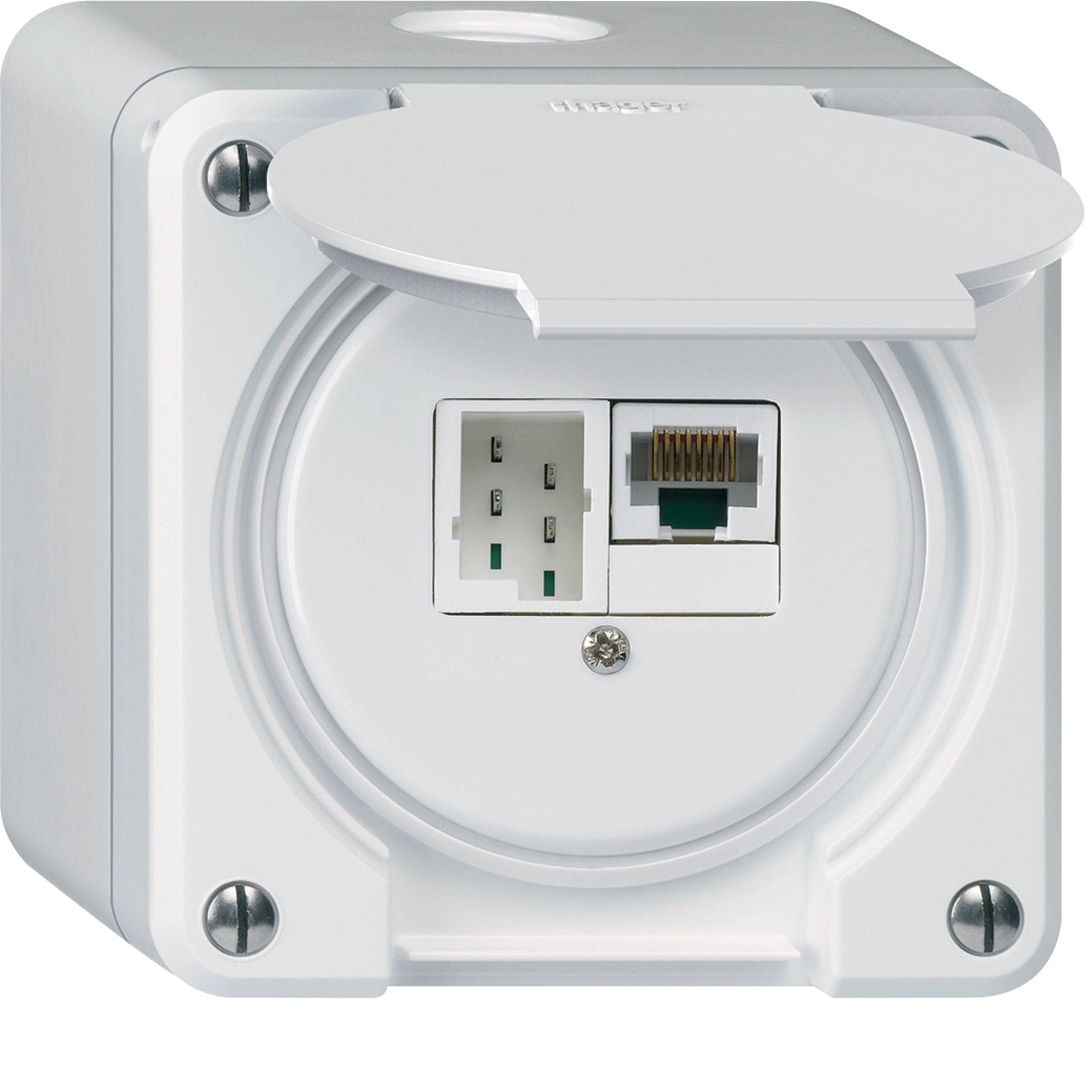 rob. NAP Q: T+T 83/ 2p + RJ45/ 6p UTP ws • WH65400600Q | Hager