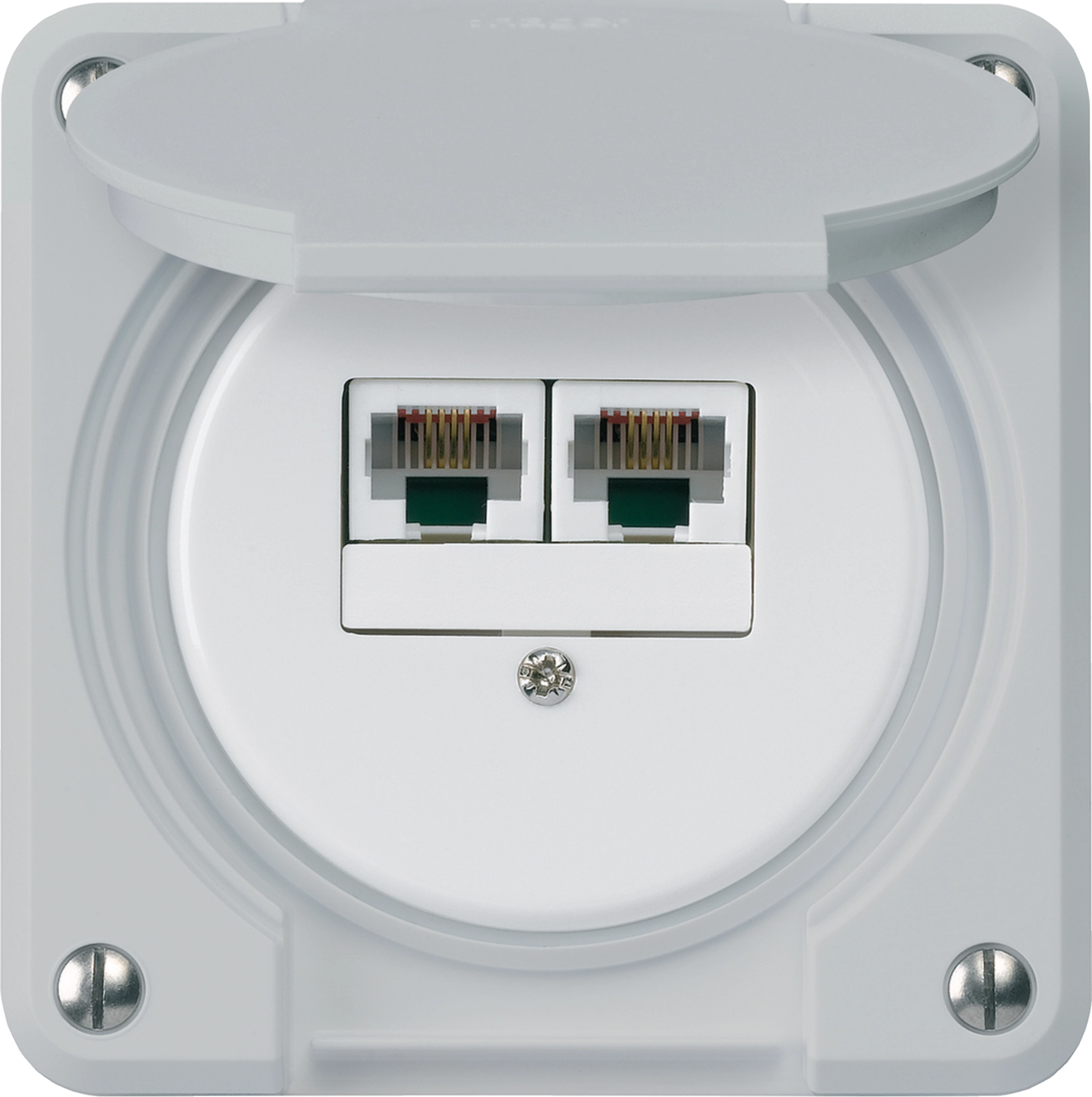 rob. A IP55: 2x RJ45 UTP/getr. 2x4p gr • WH65401203A | Hager