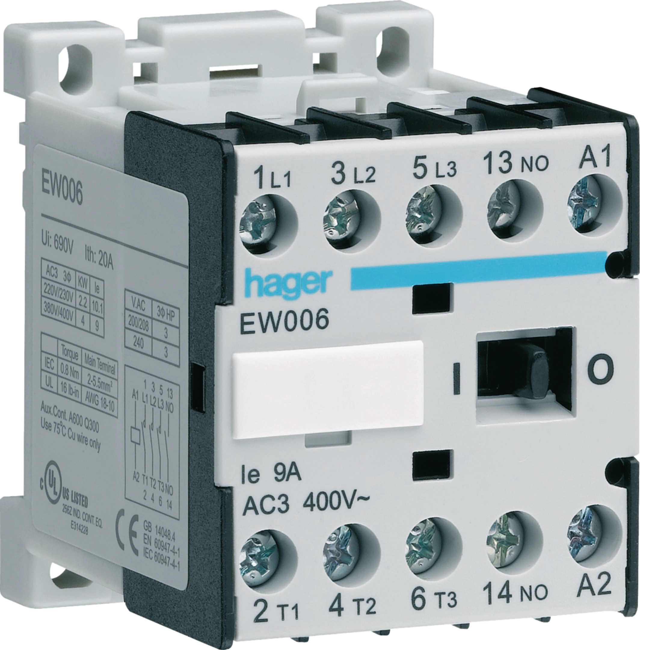 Minicontactor 9A-AC3 / 24V 50-60Hz • EW006_N | Hager