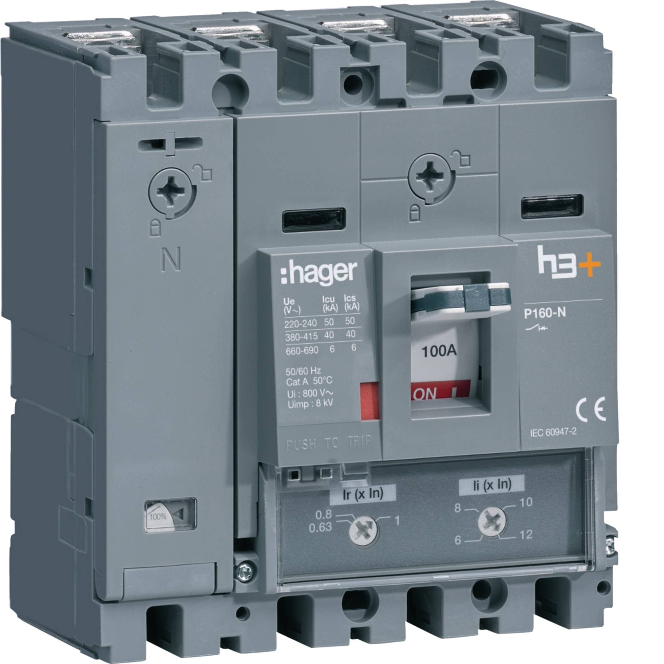 MCCB h3+ P160 TM 4x100A 40kA • HNS101DR | Hager