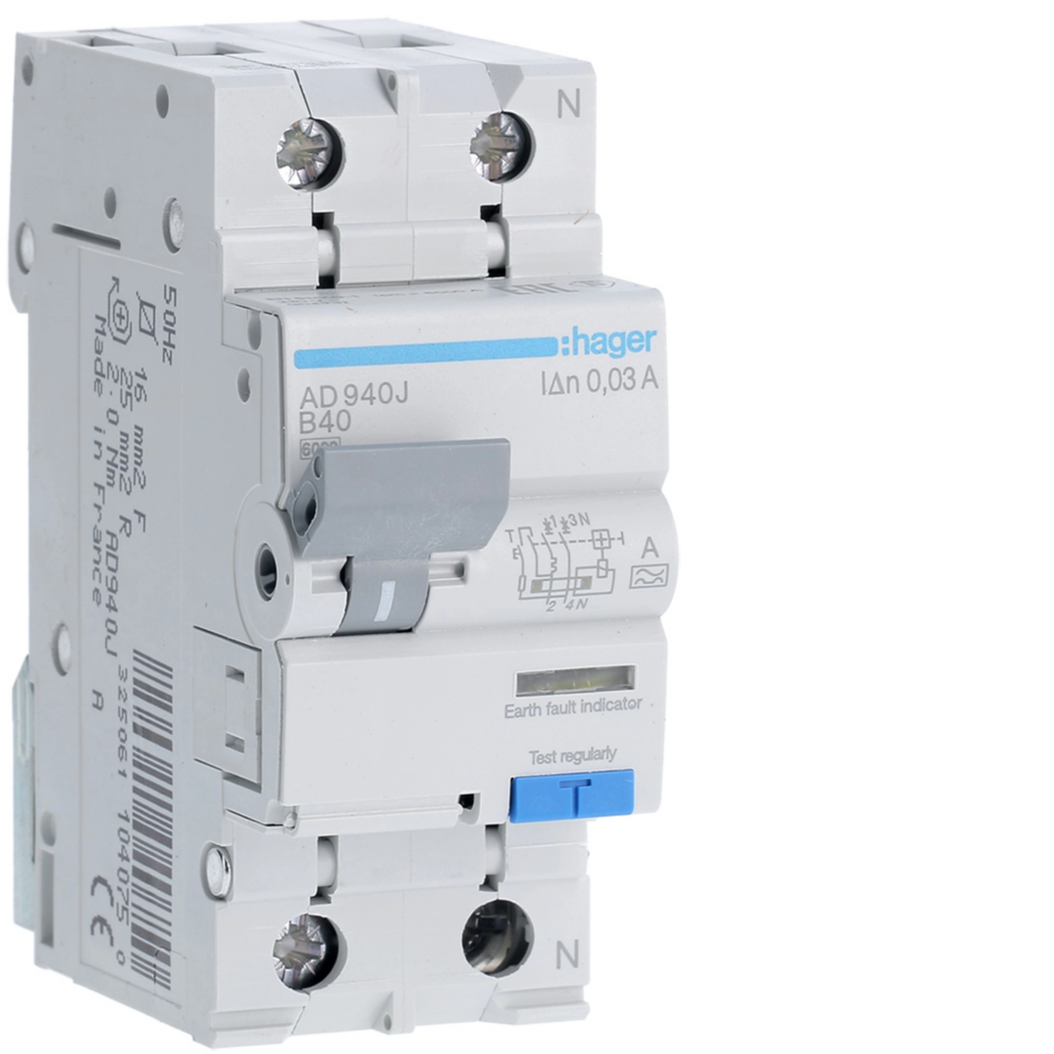 RCBO 1P+N 6kA B-40A 30mA A • AD940J | Hager