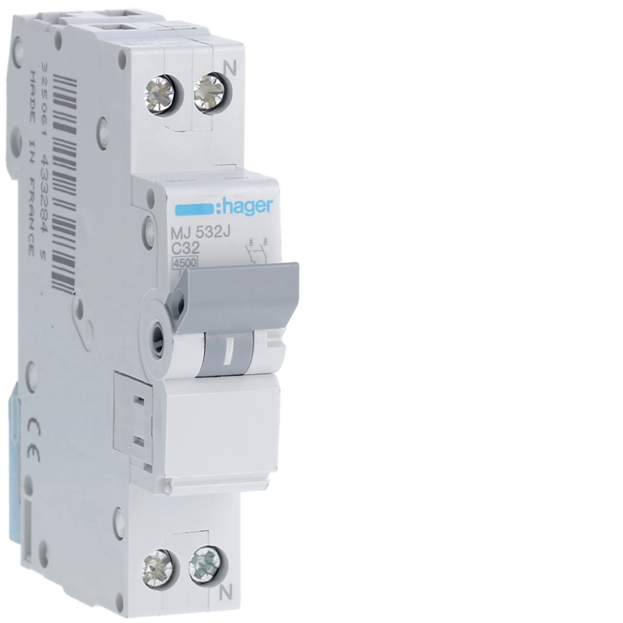 MCB 1P+N 4.5kA C-32A 1M • MJ532J | Hager