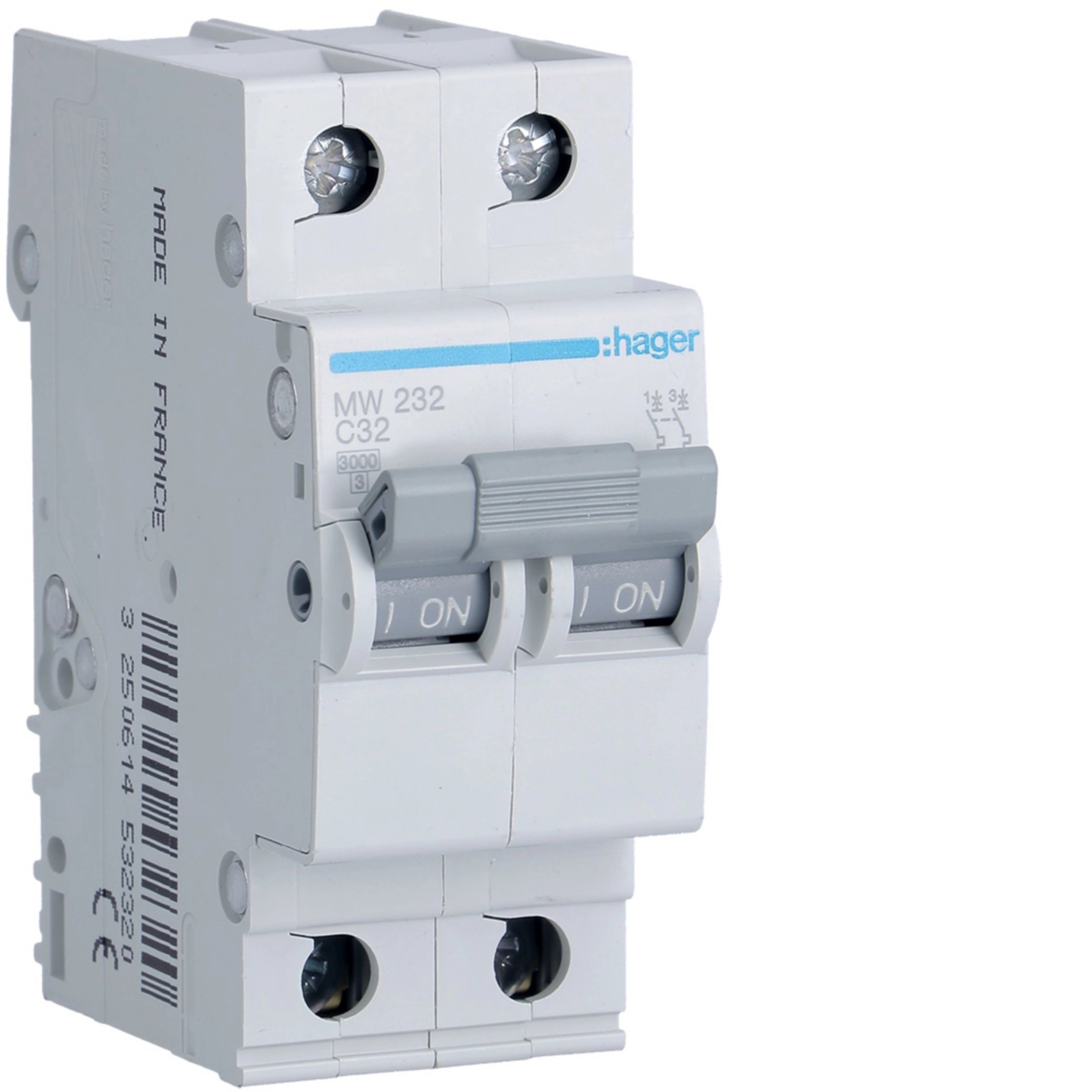 MCB 2P 3kA C-32A 2M • MW232 | Hager