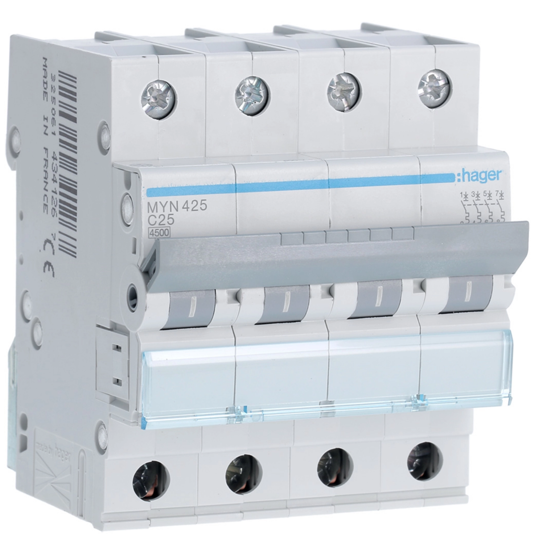 INTERR. AUTOM.4P 25A 4.5KA C 4M • MYN425 | Hager