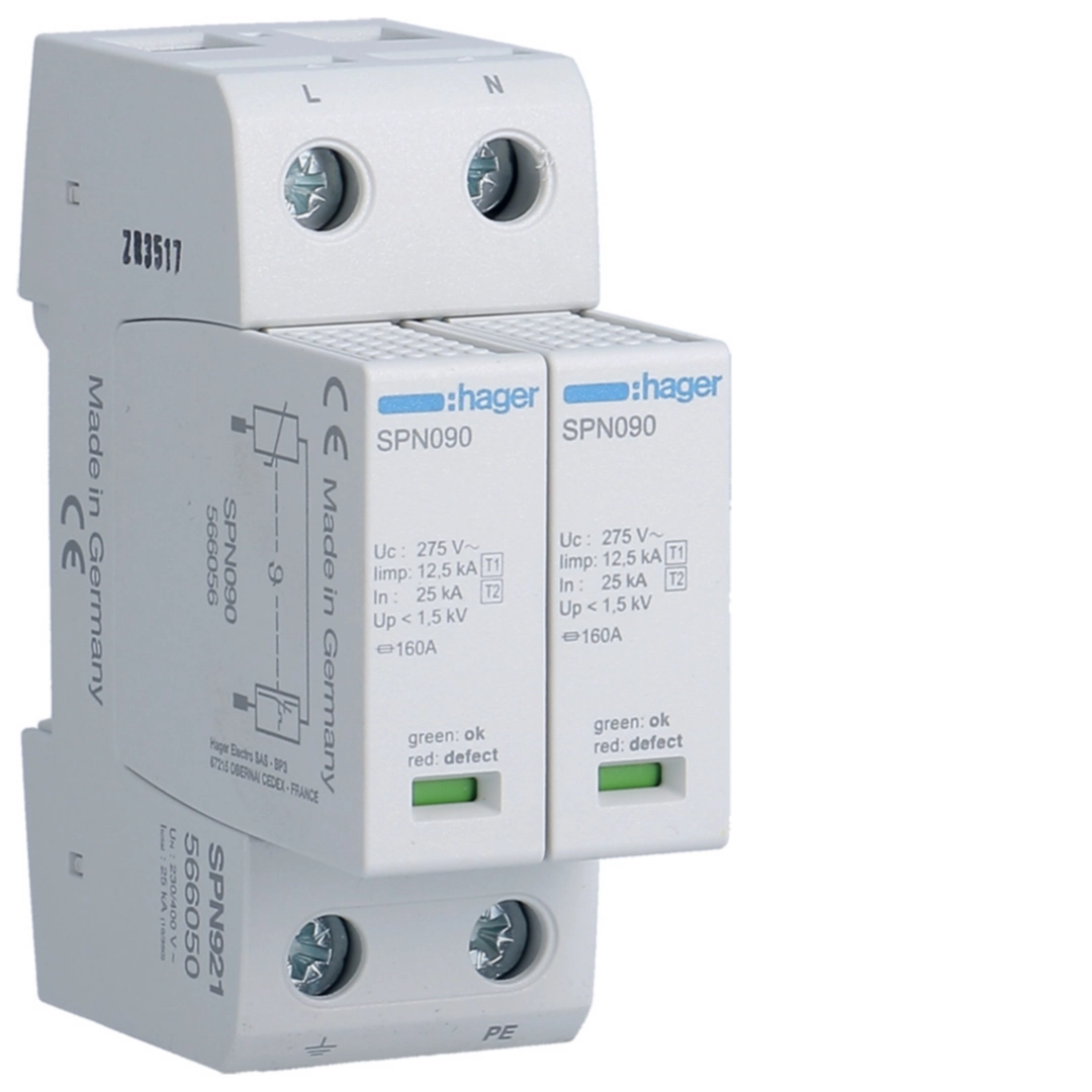SPD T1+T2 2P TN-S 25kA Up 1,5kV • SPN921 | Hager