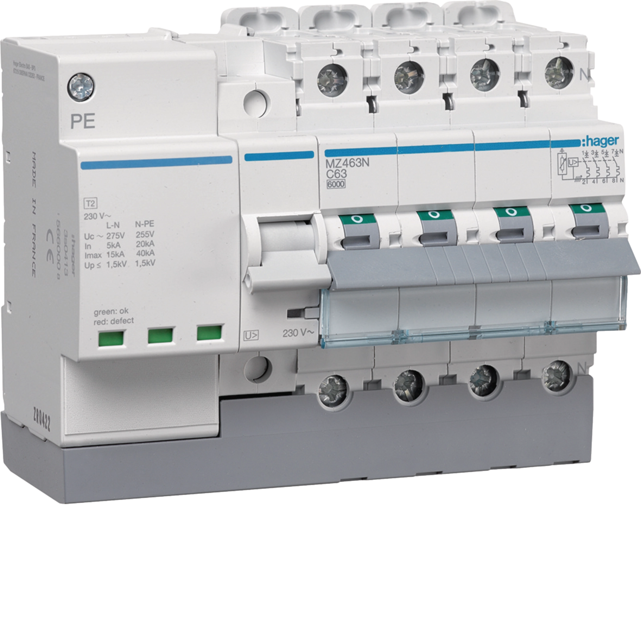 Protección combinada P+T 4P 63A C • MZ463N | Hager