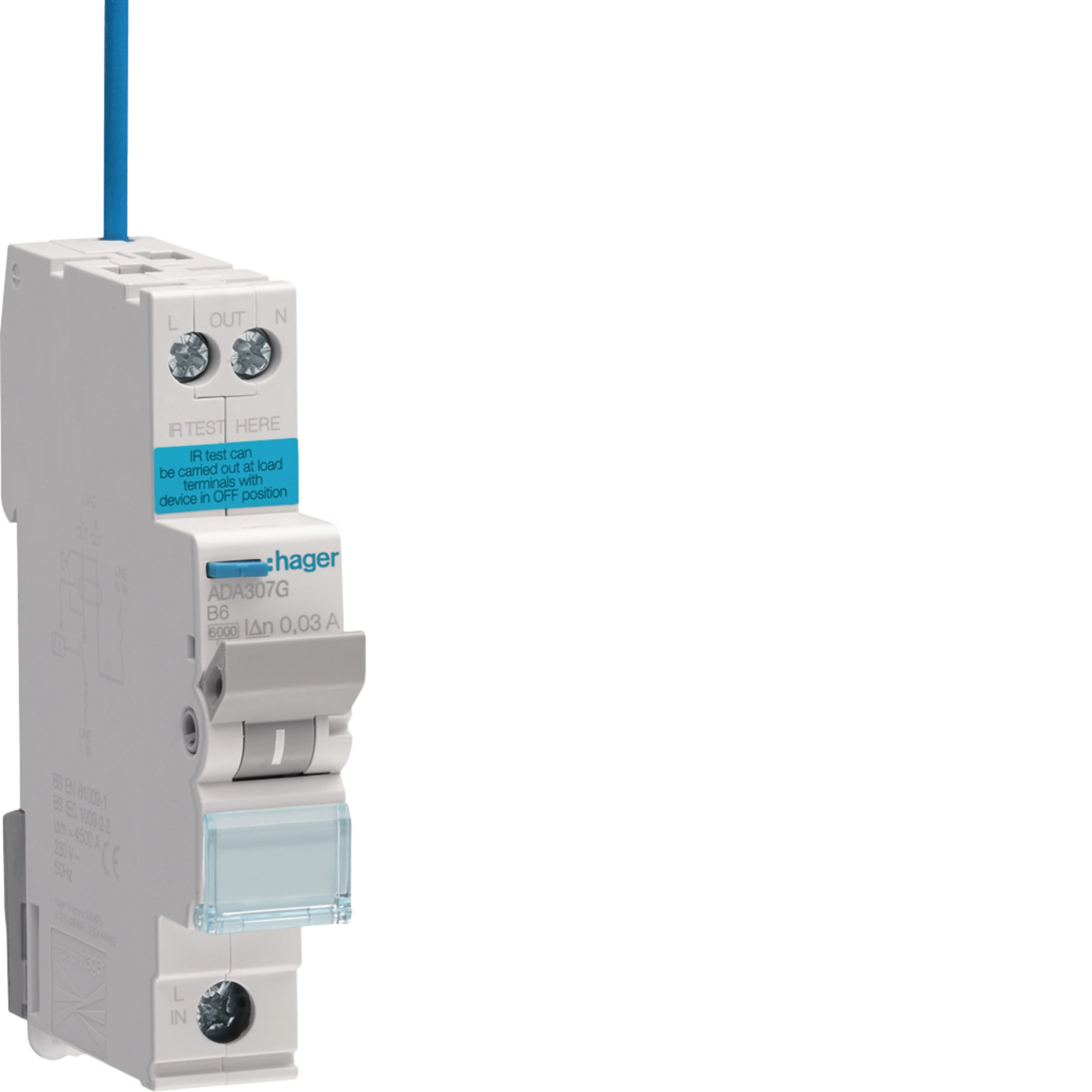 RCBO 1P 6kA B-6A 30mA Type A 1M • ADA307G | Hager