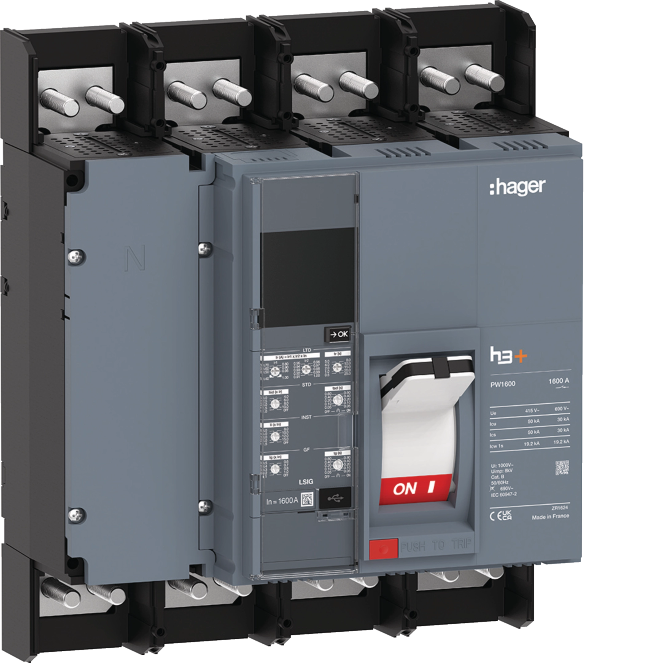 MCCB h3+ PW1600 LSIG 4x1600A 50kA • HMQ991LR | Hager