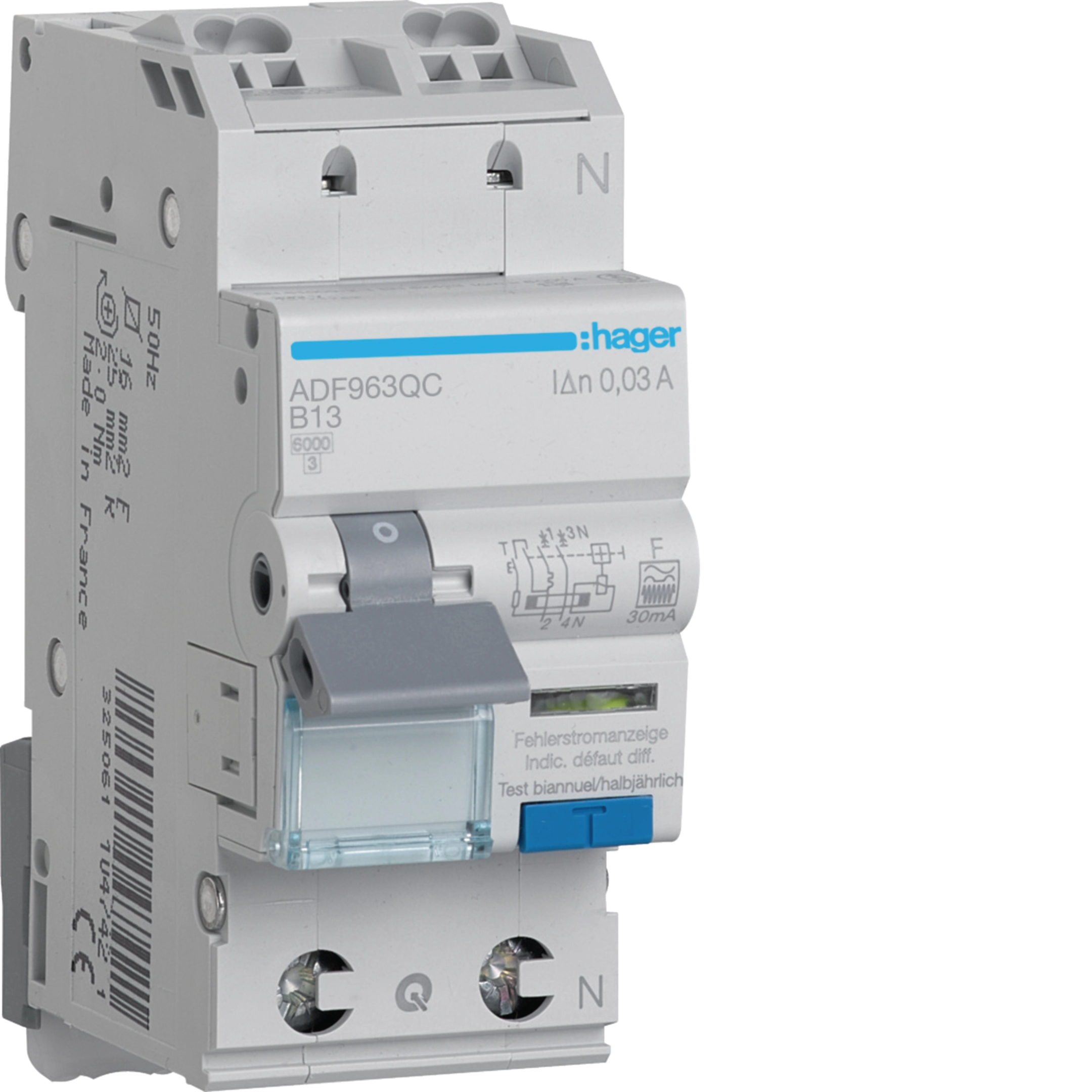 FI-LS 1P+N 6kA B-13A 30mA Typ F QC/QBB • ADF963QC | Hager