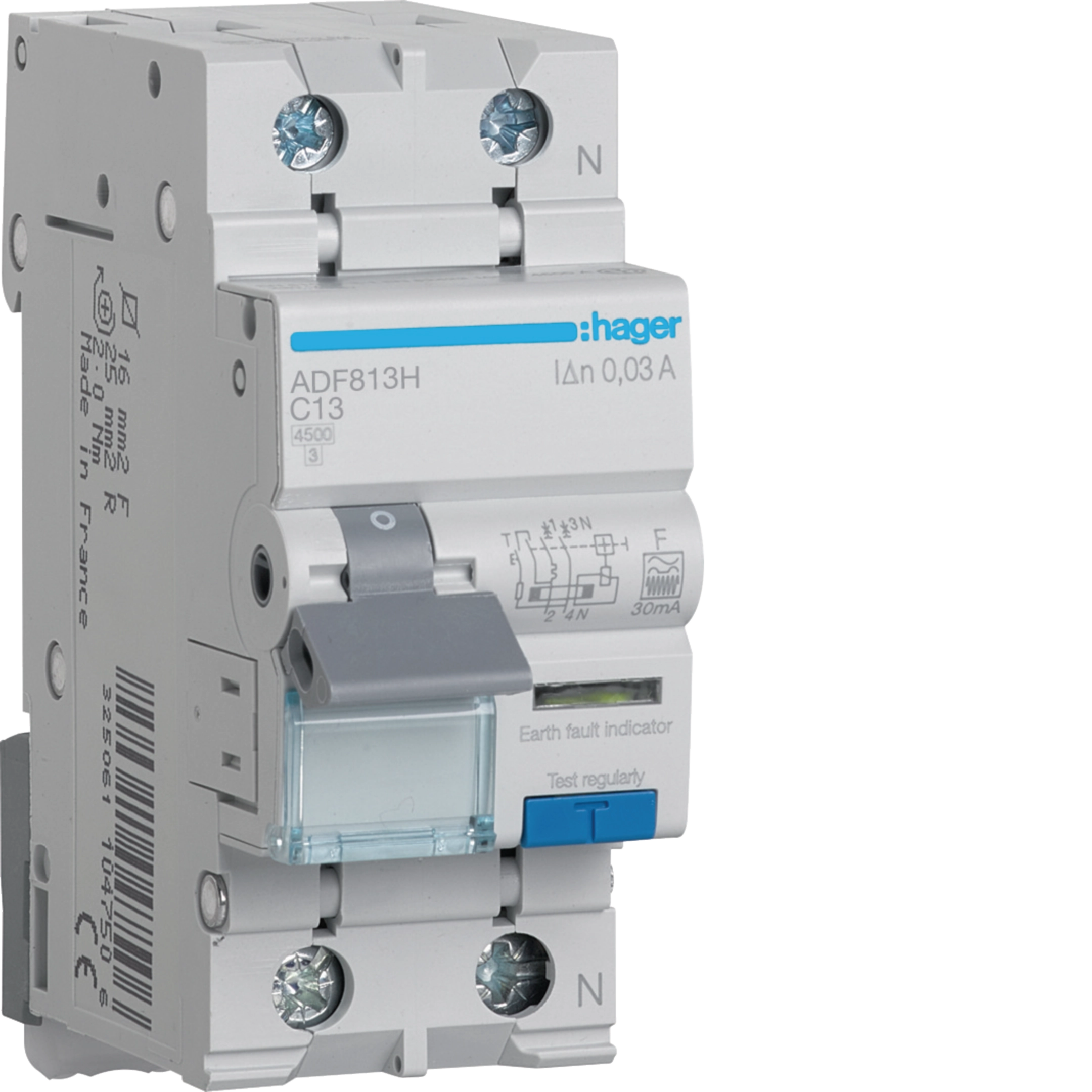 Diff magn acc 1P+N 30mA F 13A 4,5kA C 2M • ADF813H | Hager